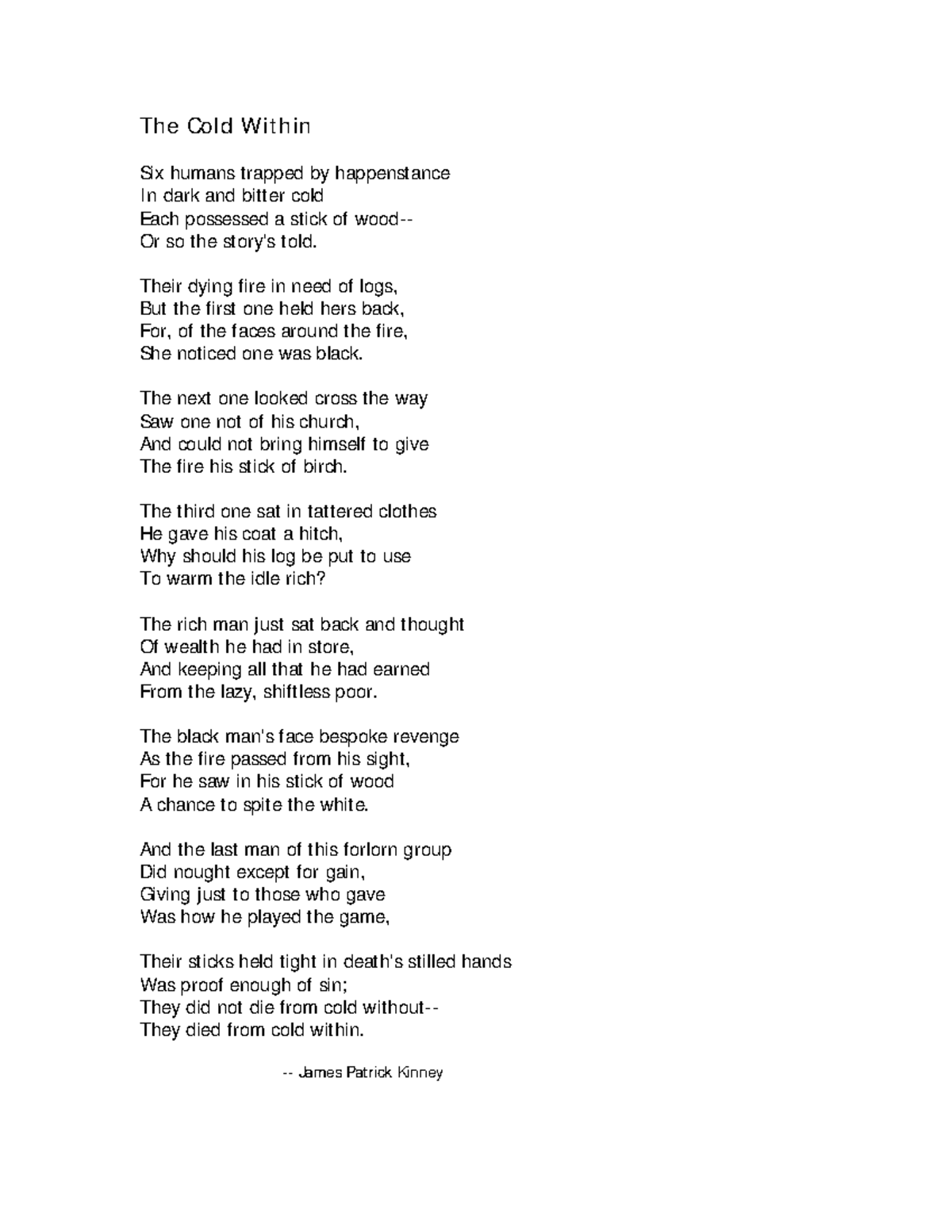 Revision Notes: Analysis of "The Cold Within" Poem - Studocu
