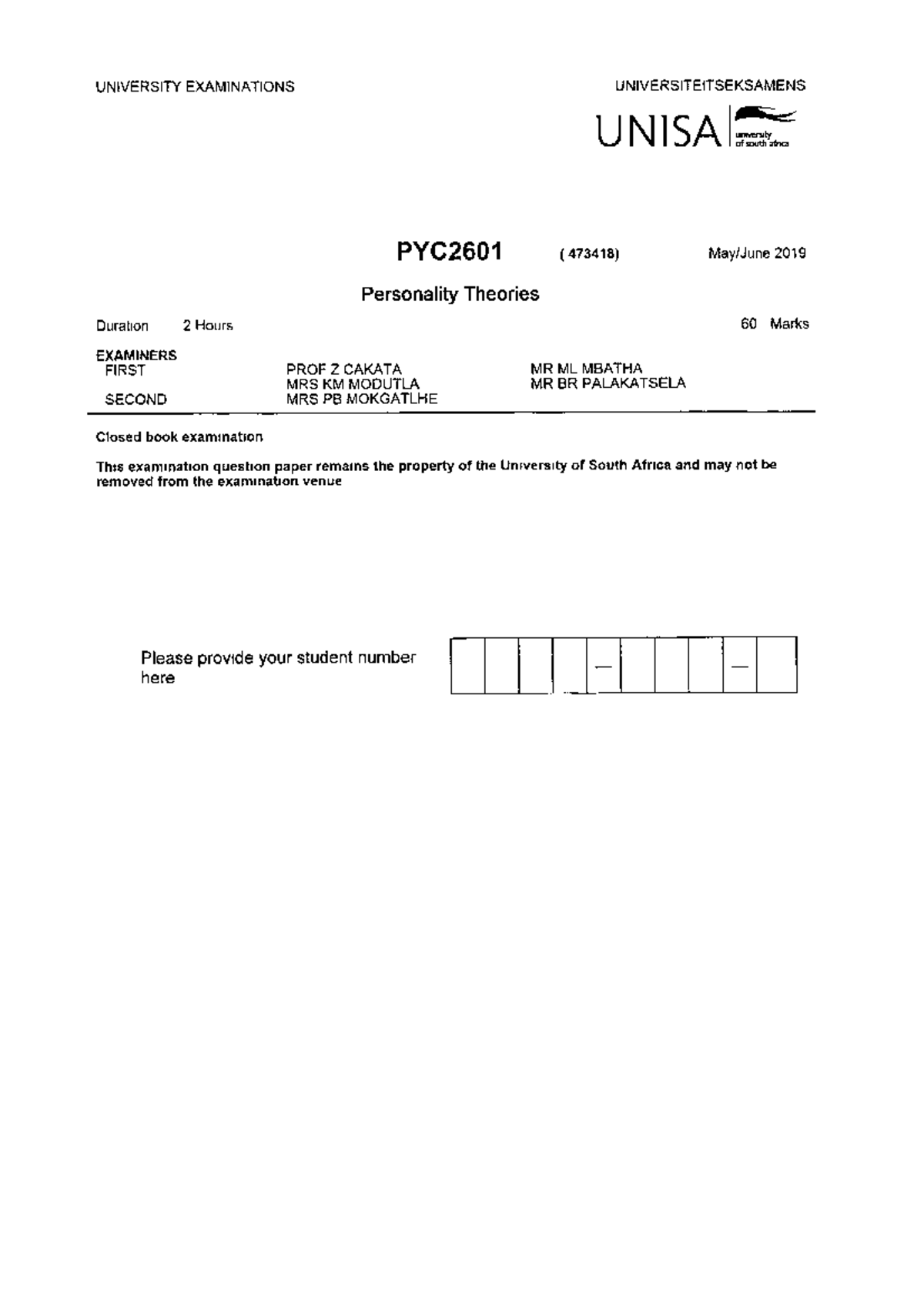 PYC2601 Exam Paper 2019 - 6 E 1 Review and Analysis - Studocu