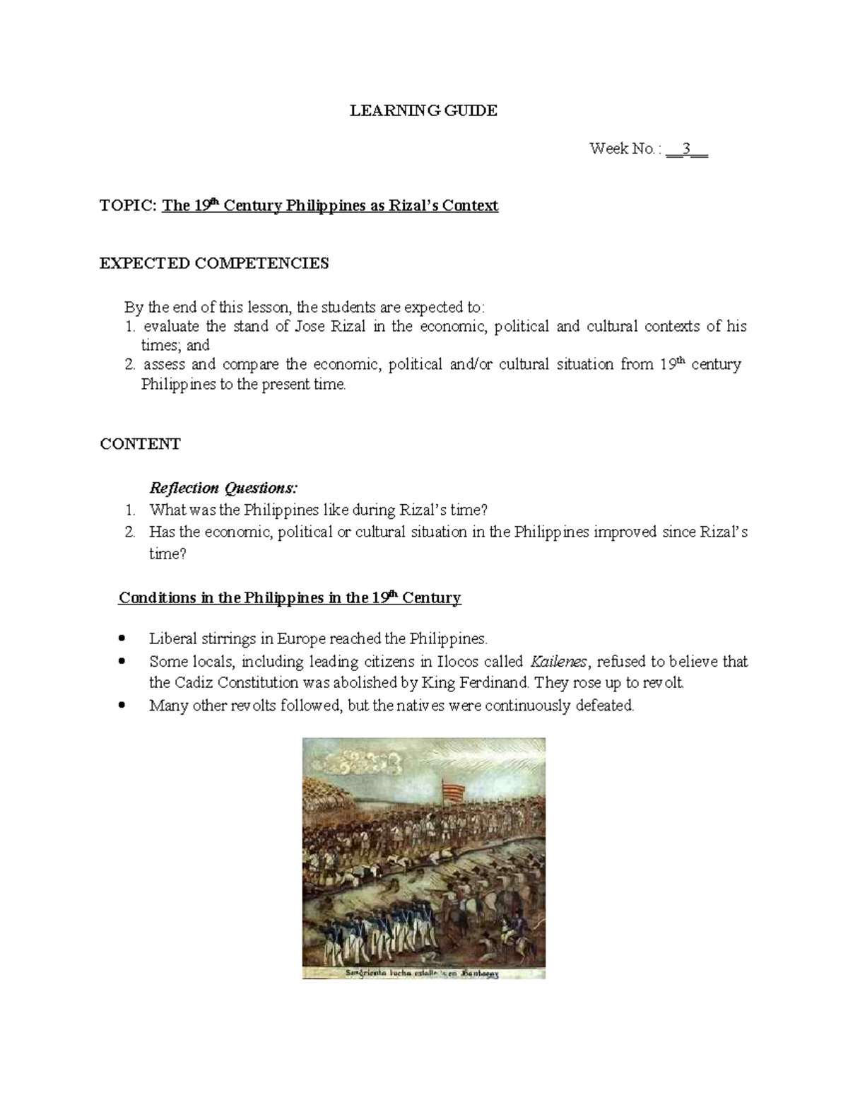 The 19th Century Philippines as Rizal’s Context - LEARNING GUIDE Week ...