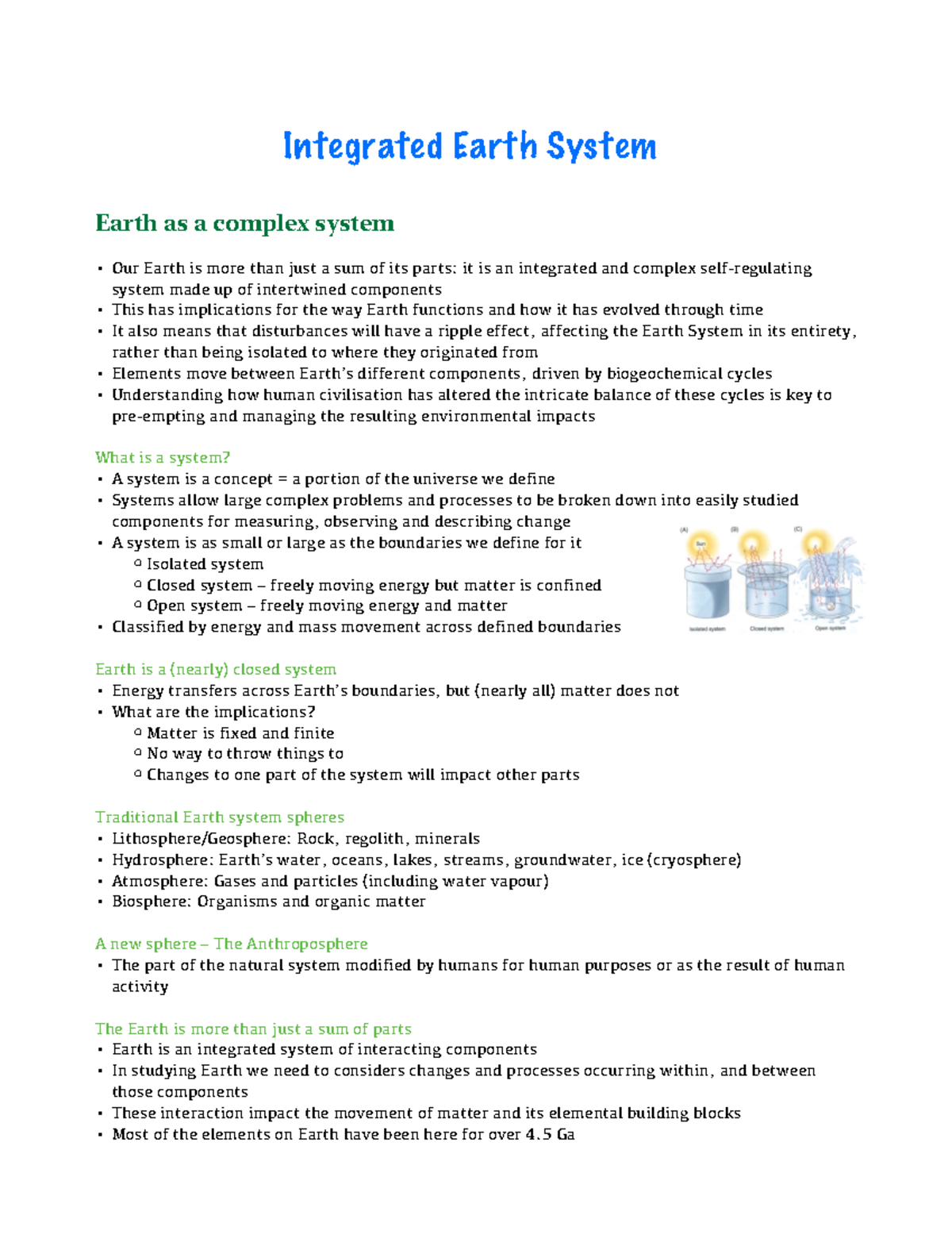GEOS1001 Final Exam Notes: Earth as a Complex System and Beyond - Studocu