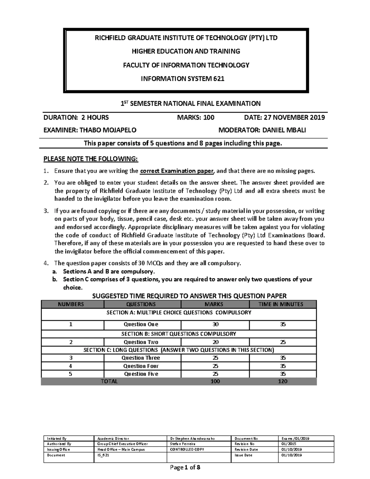 Information Systems 511 2020 - Faculty of Information Technology Information Systems 511 Year 1 ...