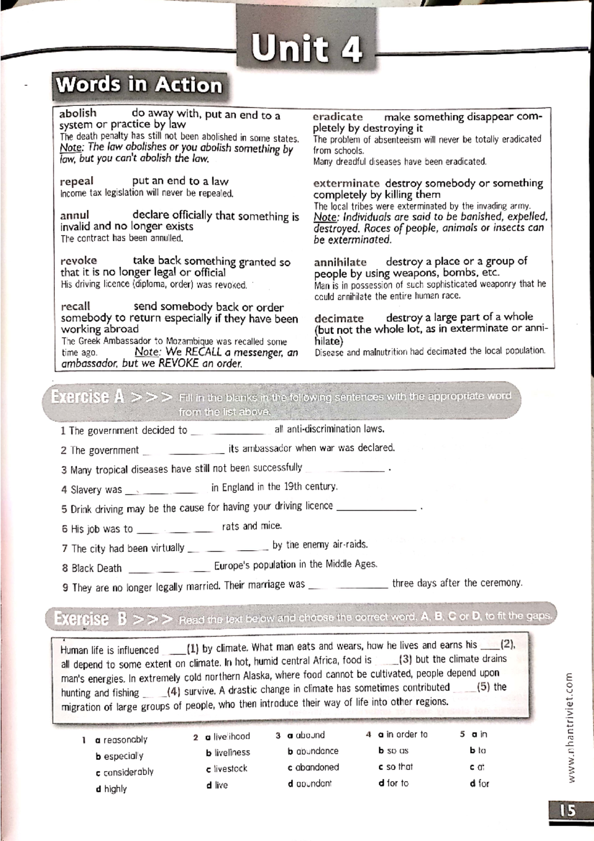 No.4 Daily Advanced Vocab (Unit 4) - Unit 4 Words in Action abolish do ...