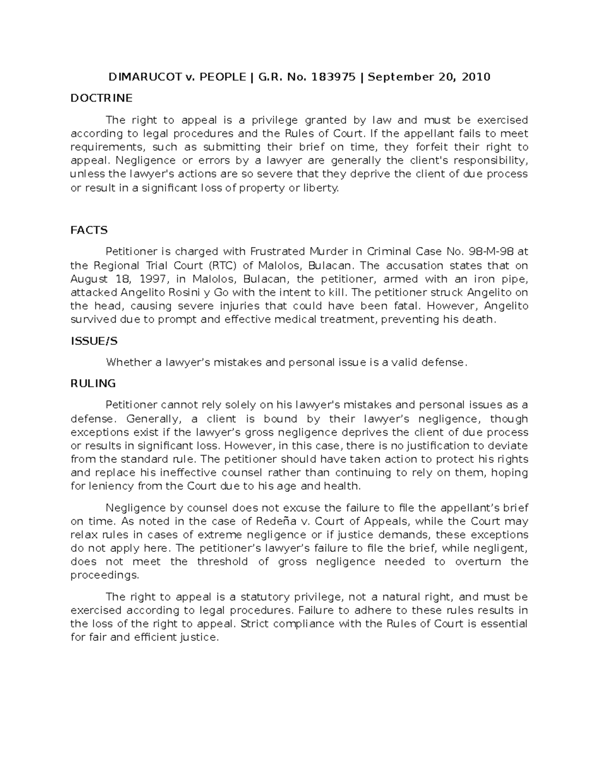 763857366 Dimarucot v. People G.R. No. 183975 Case Analysis - Studocu