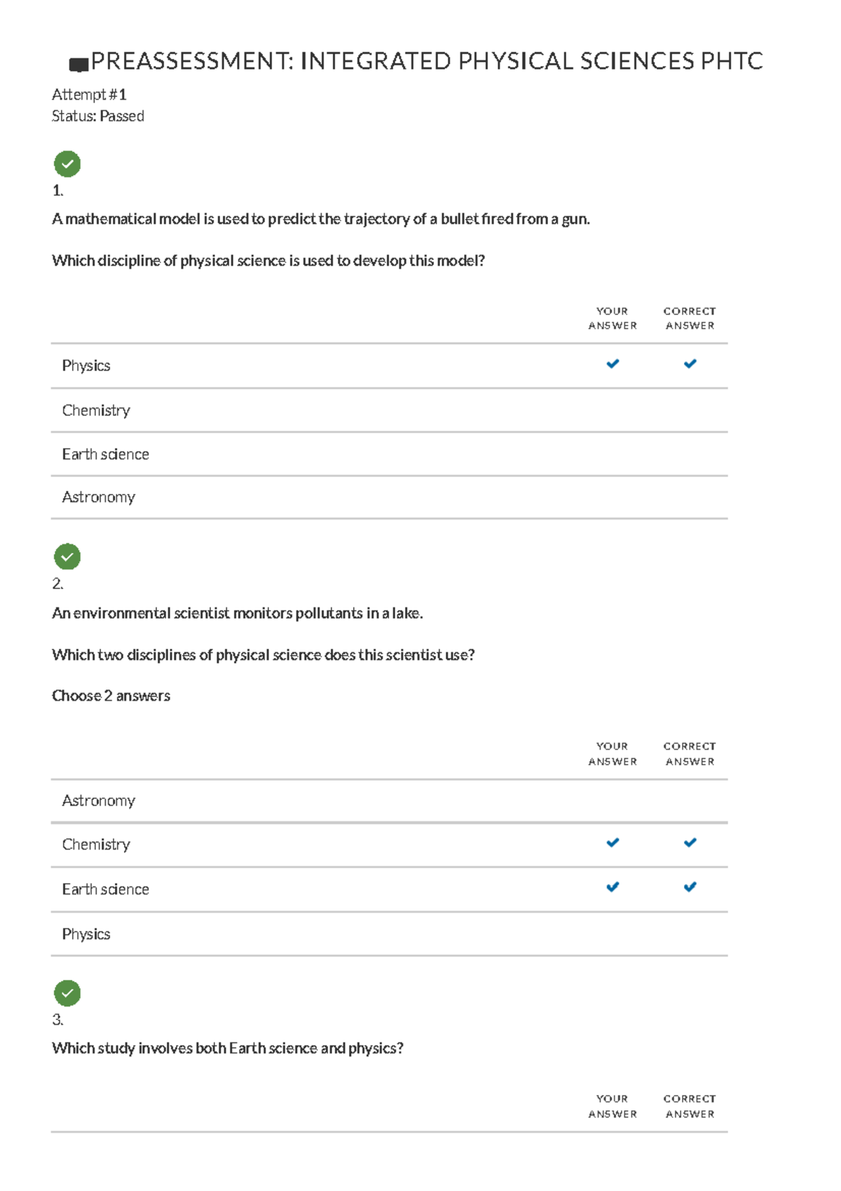 C165 Integrated Physical Sciences Preassessment Answers - Studocu