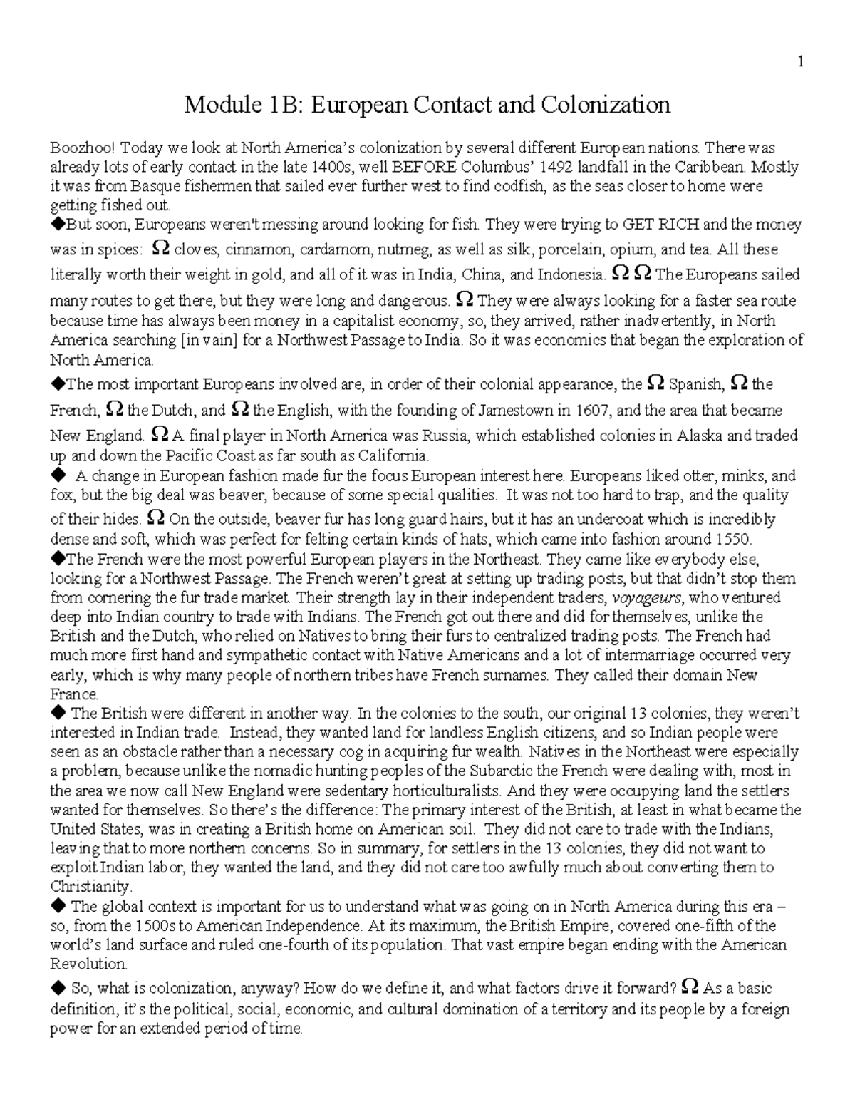 Module 1B: European Colonization & Its Impacts on North America - Studocu