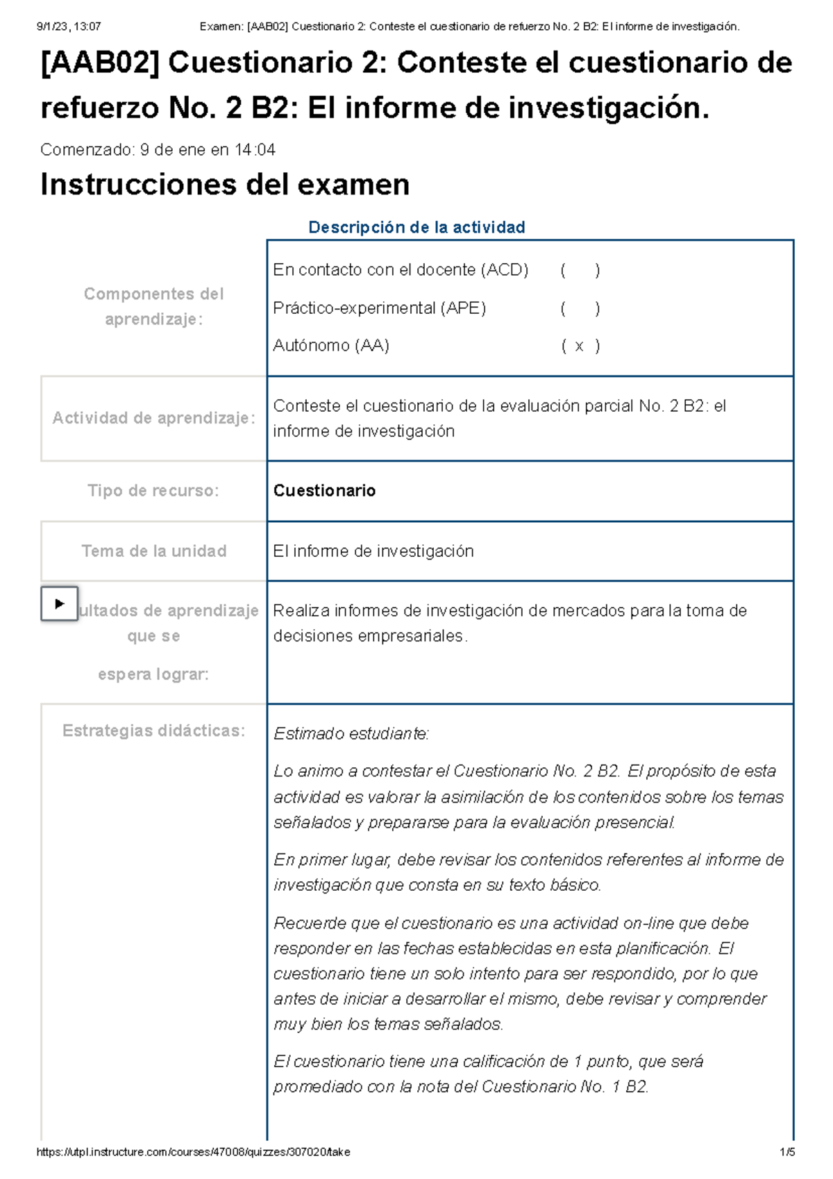 Examen [AAB02] Cuestionario 2 Conteste el cuestionario de refuerzo No ...
