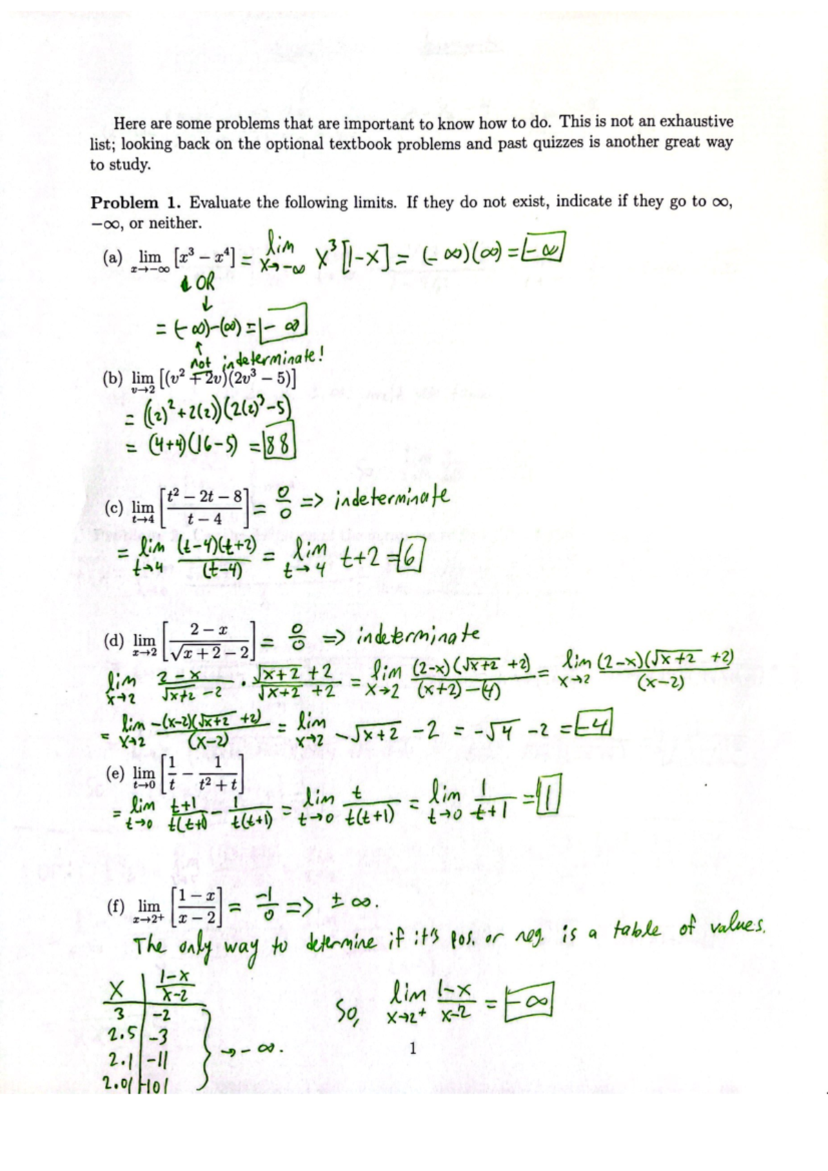 MATH 101 Exam 1 Study Guide: Key Solutions & Limit Evaluations - Studocu