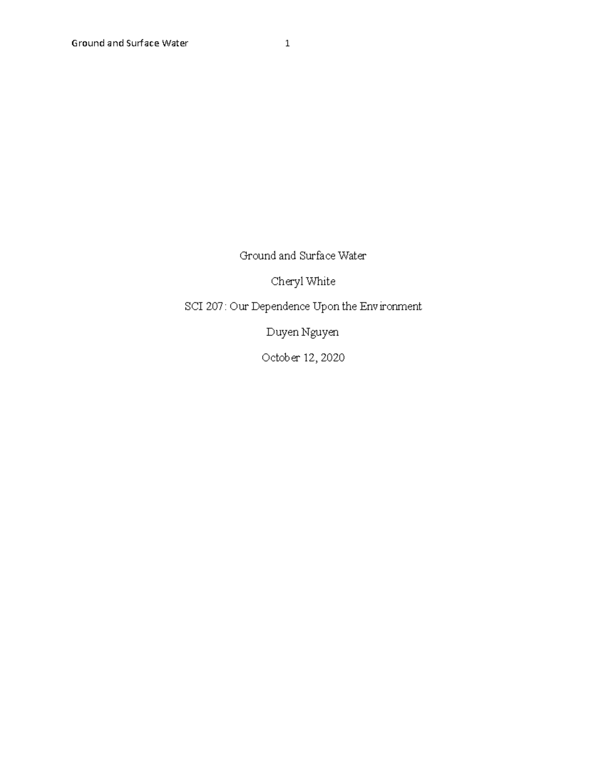 SCI 207: Week 3 Lab Assignment on Ground and Surface Water Quality ...