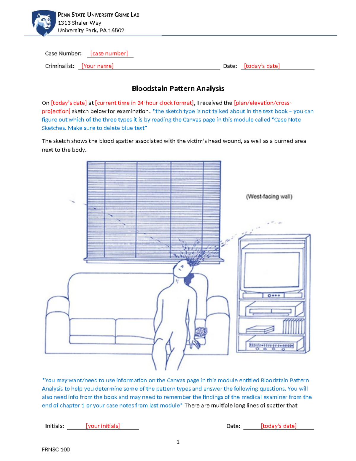 FRNSC 100 Case Notes: Bloodstain Pattern Analysis Assignment - Studocu