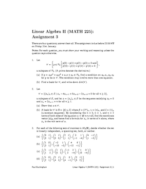 5 - Assignment 5 - Linear Algebra II (MATH 225): Assignment 5 There are ...