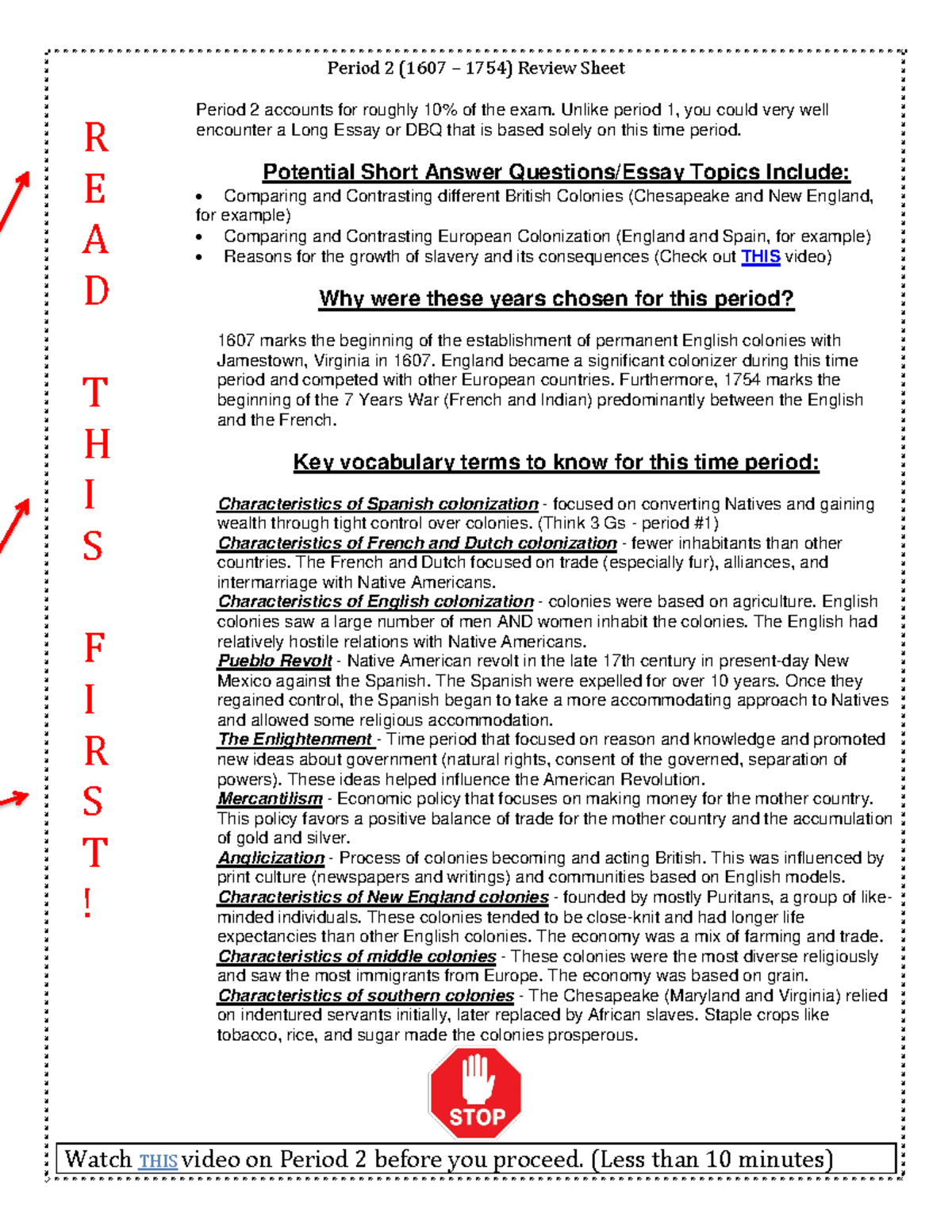 Period 2 (1607-1754) Review Sheet: Key Themes and Concepts - Studocu