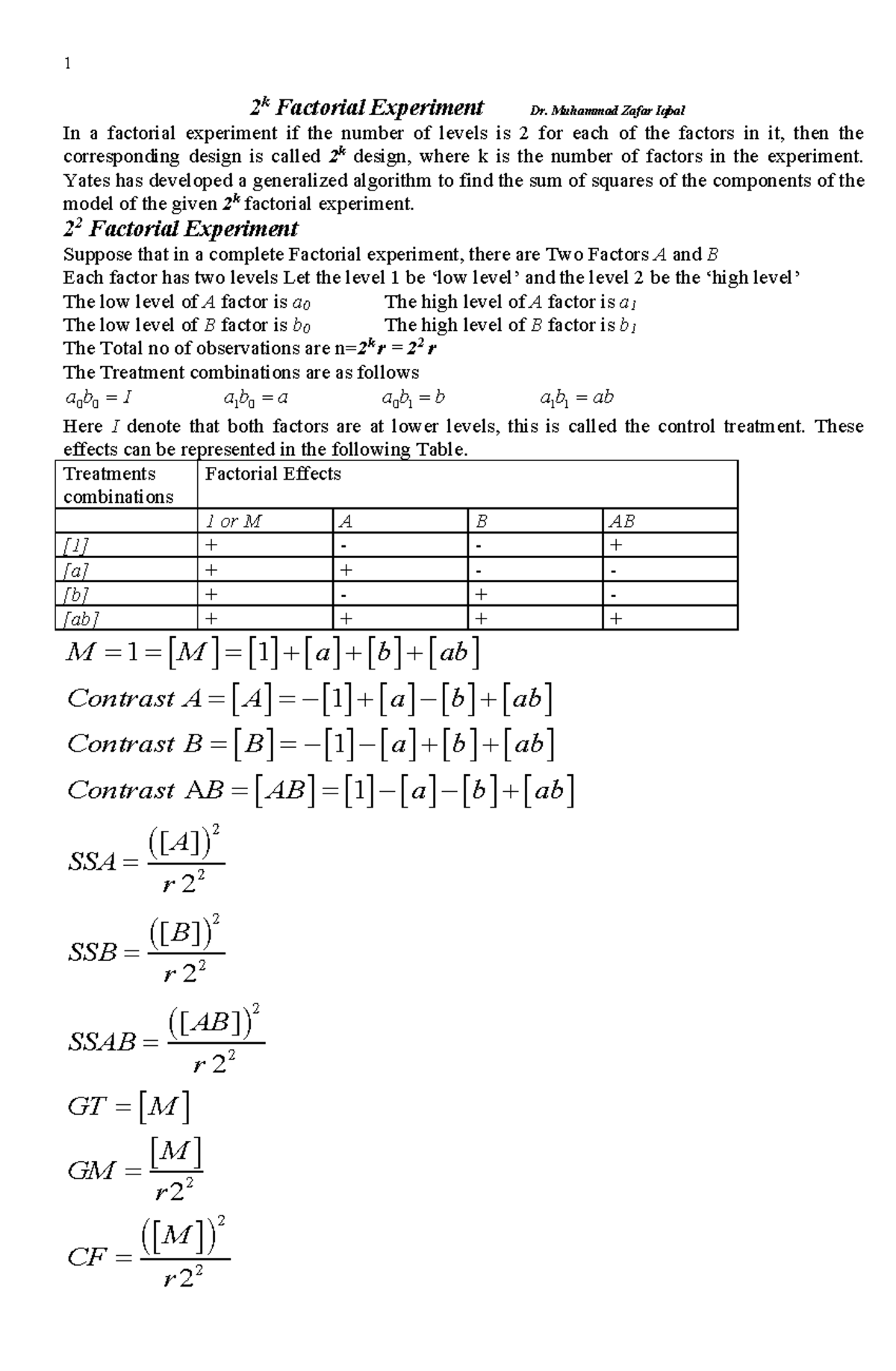 2^k Factorial Experiment Analysis and ANOVA Notes - Studocu