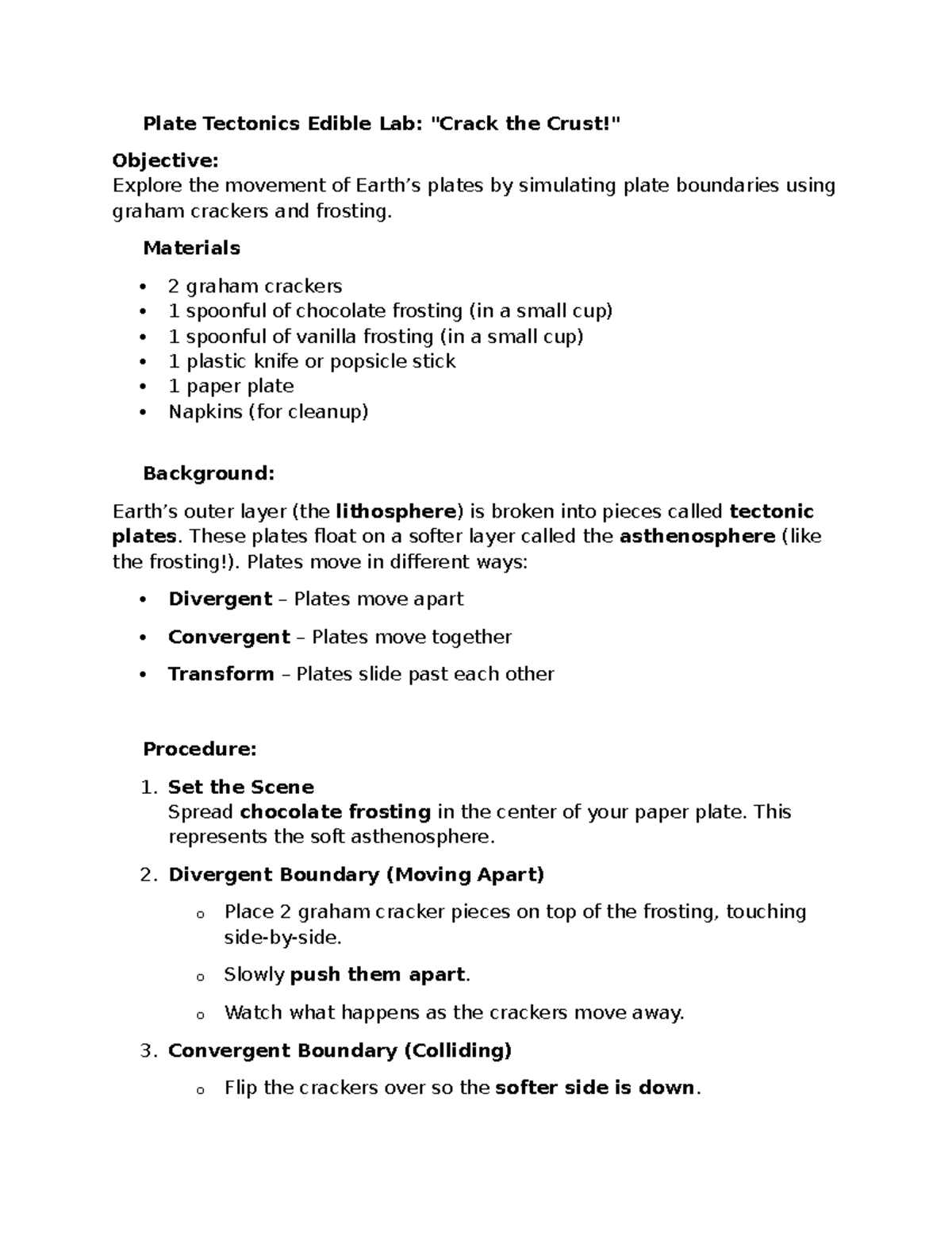 Plate Tectonics Edible Lab: Exploring Boundaries with Graham Crackers ...