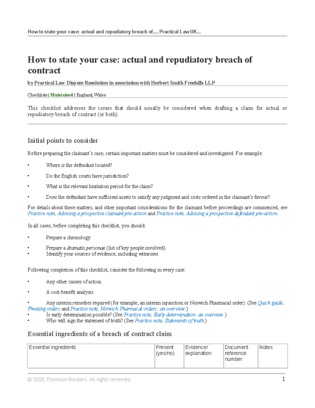 How to State Your Case: Actual & Repudiatory Breach of Contract - Studocu