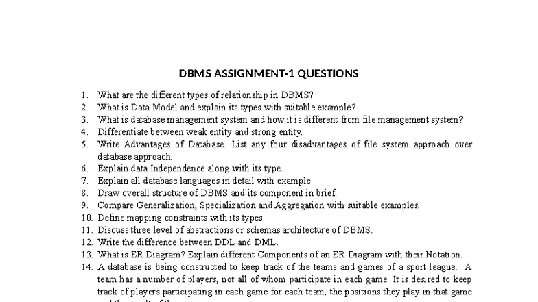 DBMS Assignment 1: Key Concepts and Questions Explained - Studocu