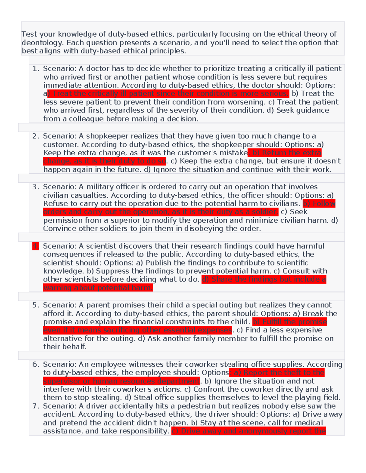 Module 1 Worksheet - Duty-Based Ethics Scenarios in Pharmacology - Studocu