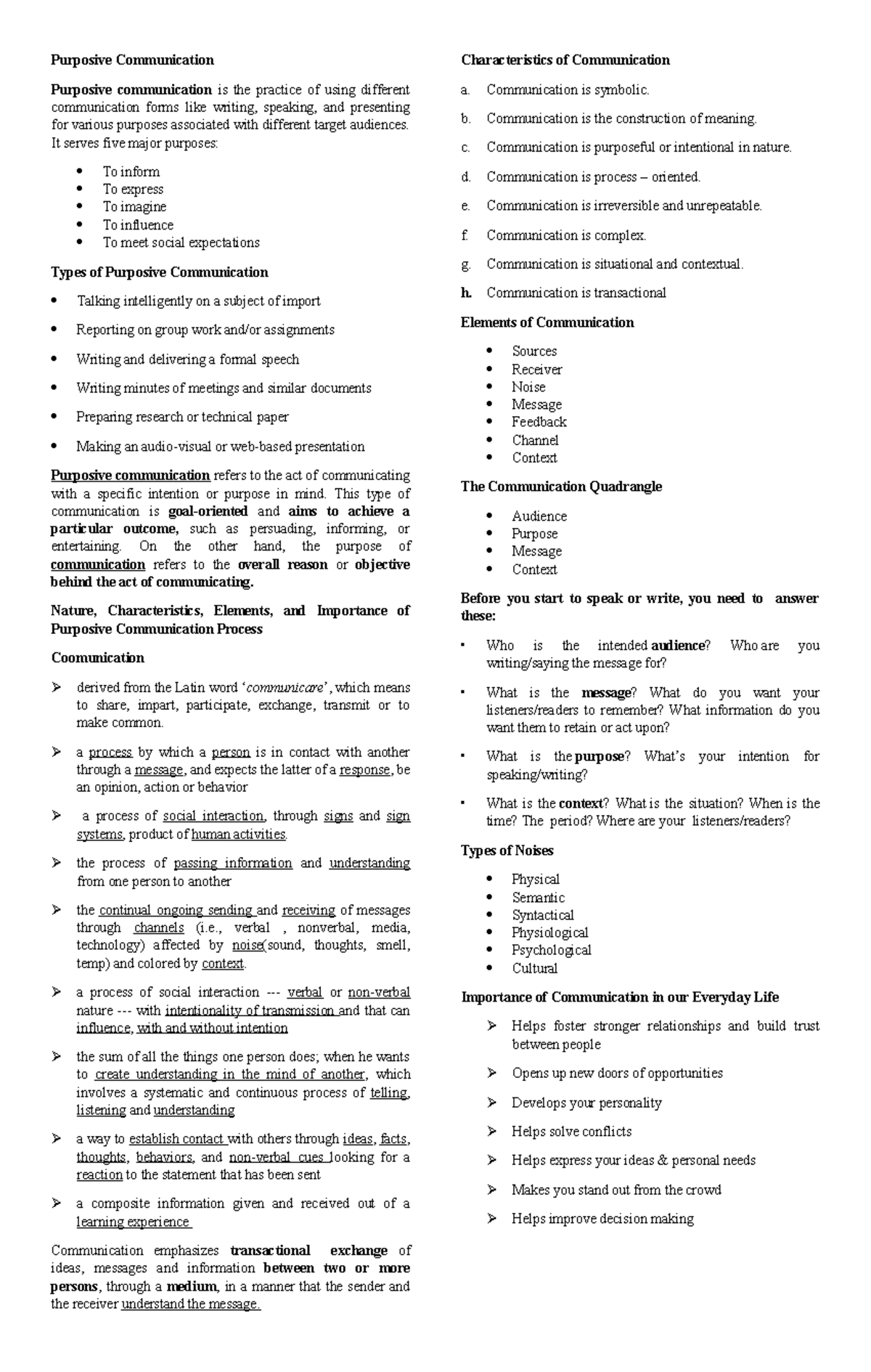 Purposive Communication: Characteristics, Types, and Importance - Studocu