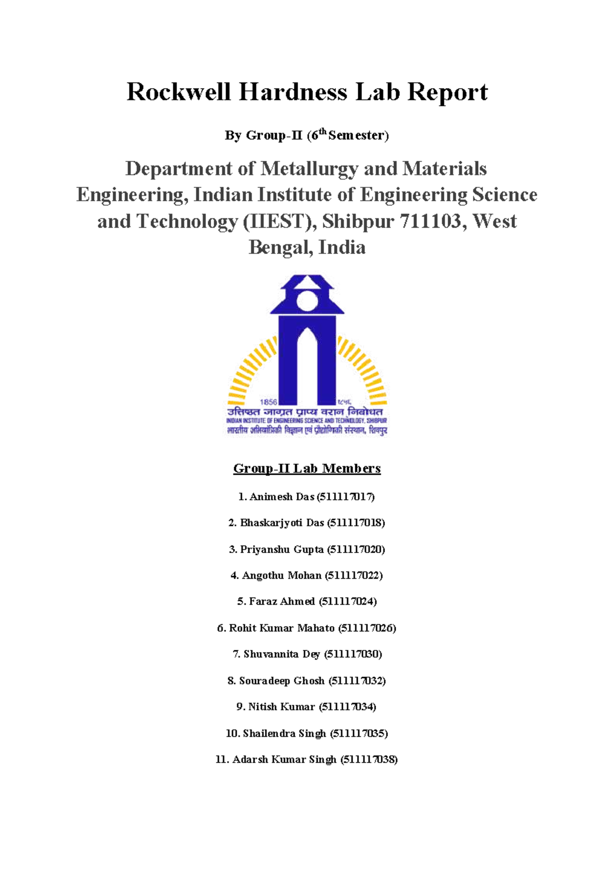 Hardness test experiment lab report - Rockwell Hardness Lab Report By ...