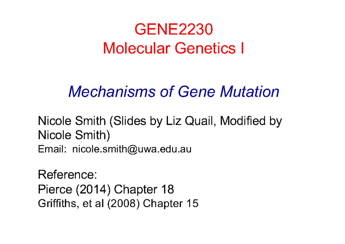 Mechanisms of Gene Mutation Induction - GENE2230 Lecture Notes - Studocu