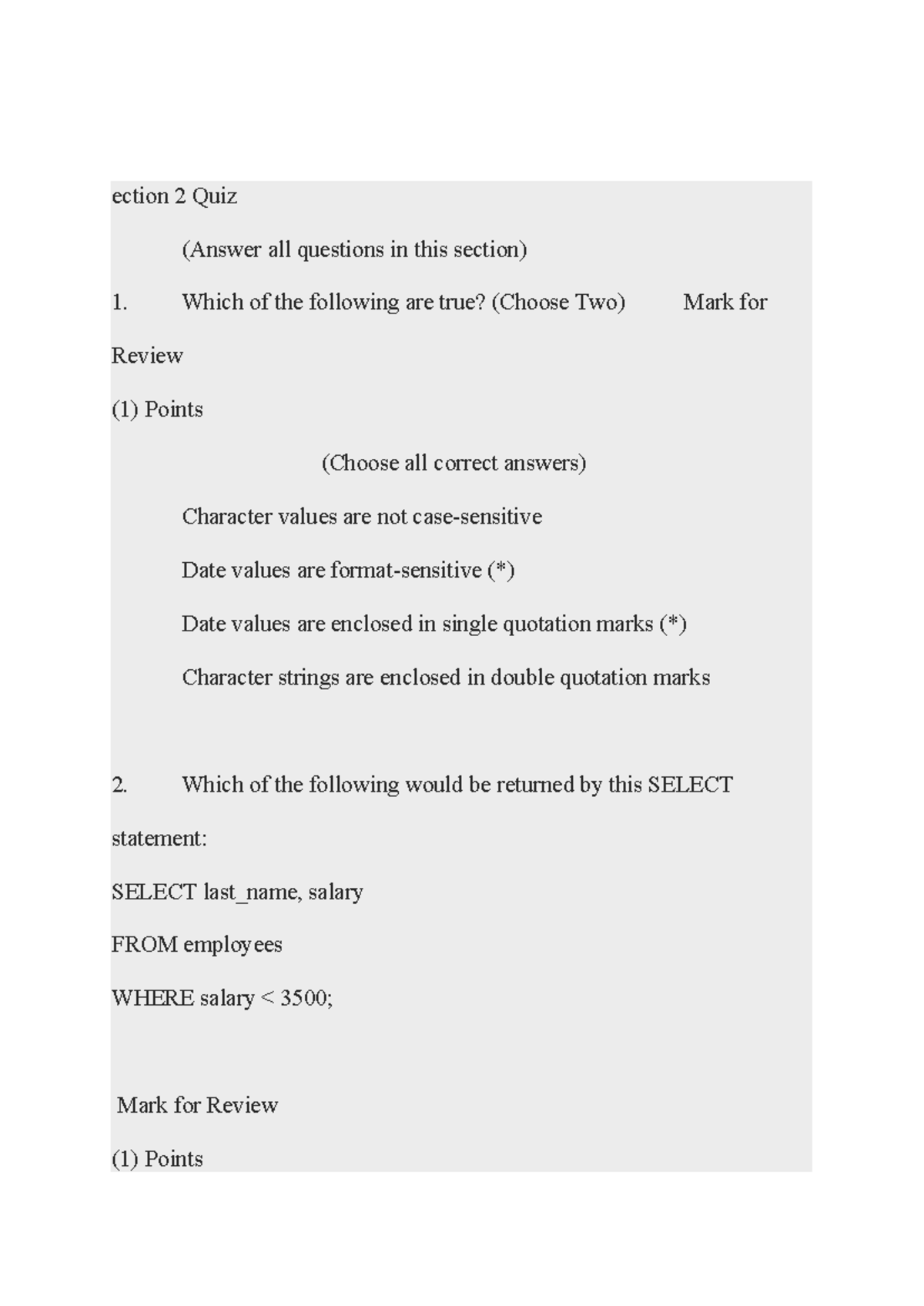 Ection 2 Quiz - Professional Software Development (SIT4032) - ection 2 ...