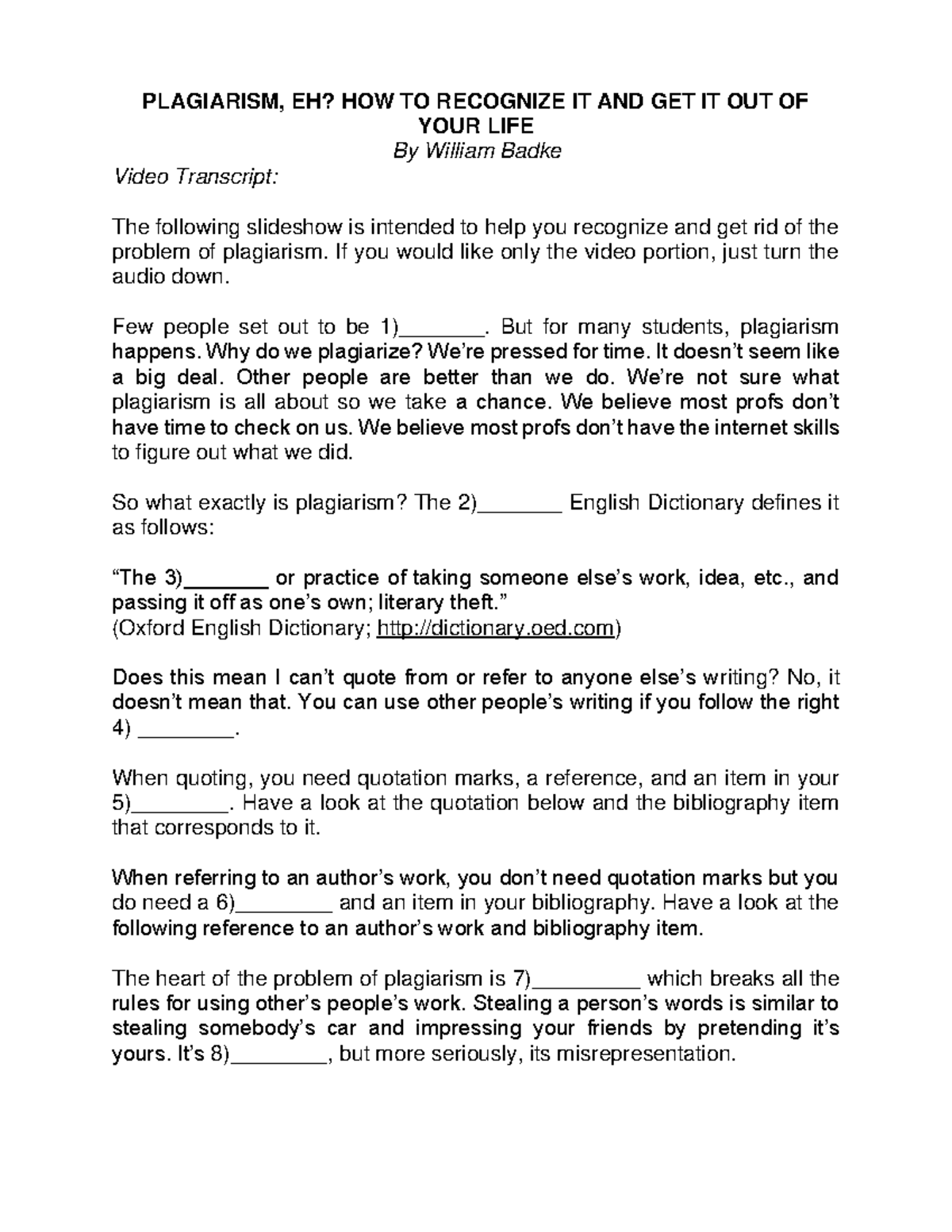 Plagiarism Activity - PLAGIARISM, EH? HOW TO RECOGNIZE IT AND GET IT ...