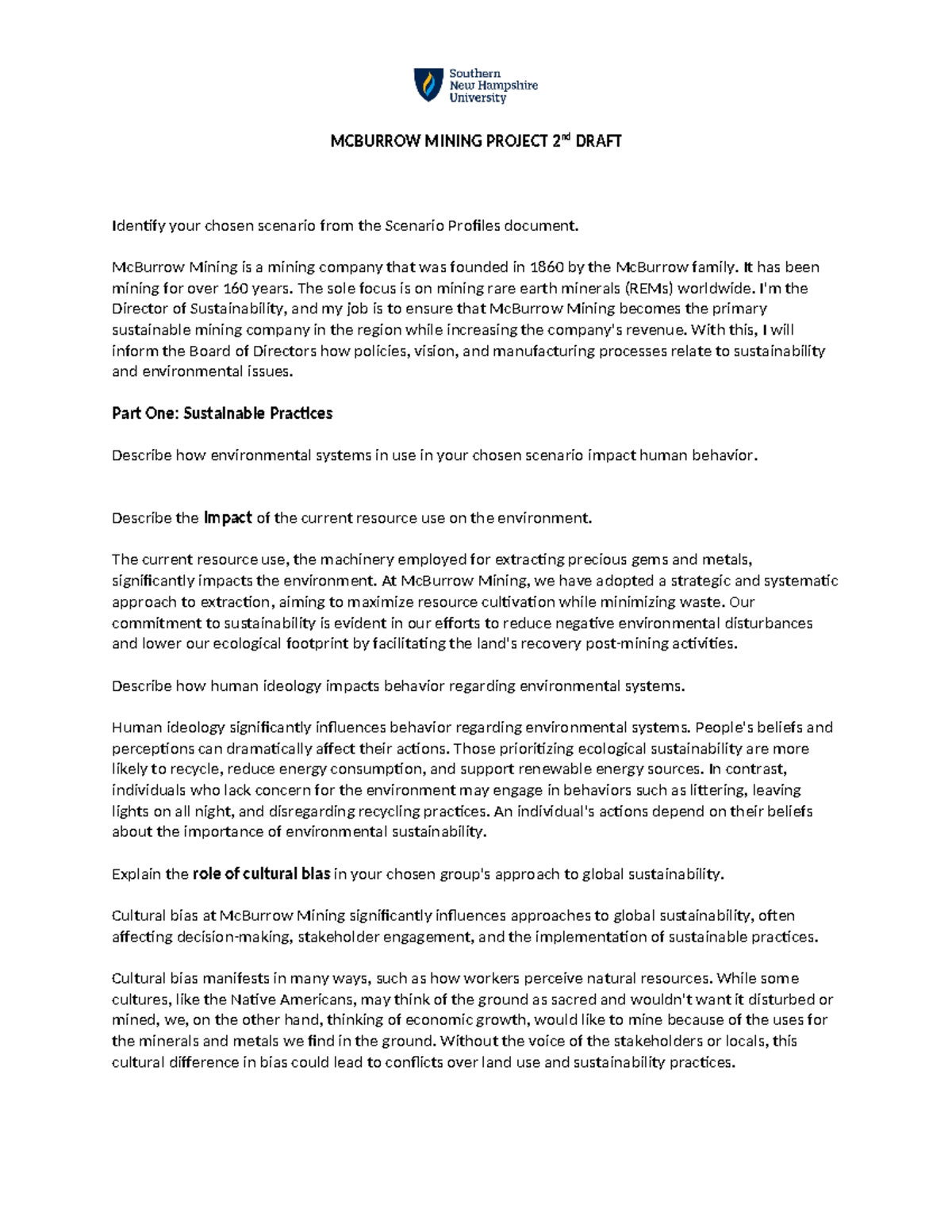 5.2 MCBURROW MINING PROJECT Sustainability Strategy - 2nd Draft - Studocu
