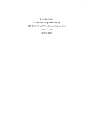 CYB 200 Project Three Milestone - I. Detection 1. Describe the ...