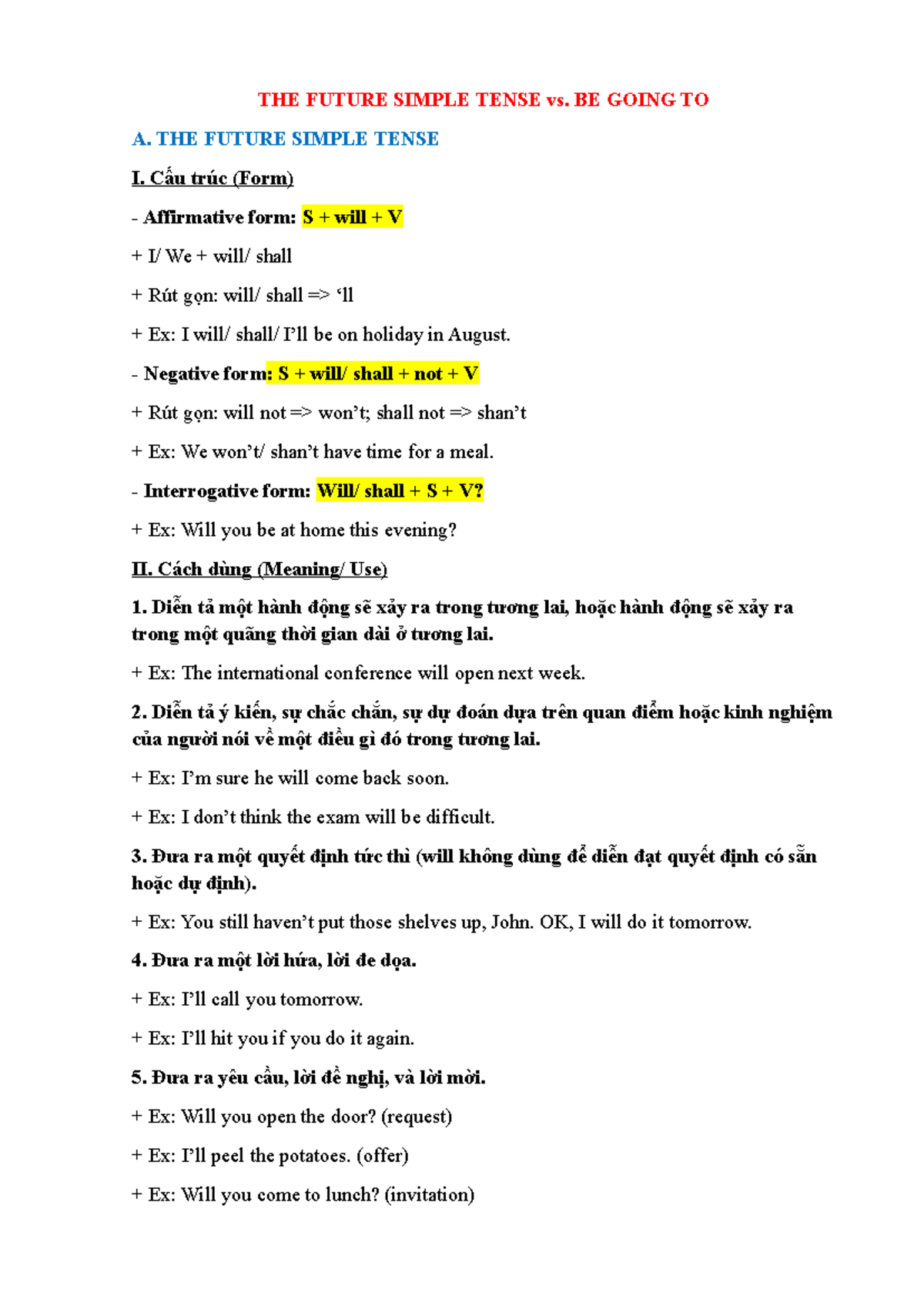 Future Simple Tense vs. Be Going To: A Comprehensive Guide - Studocu
