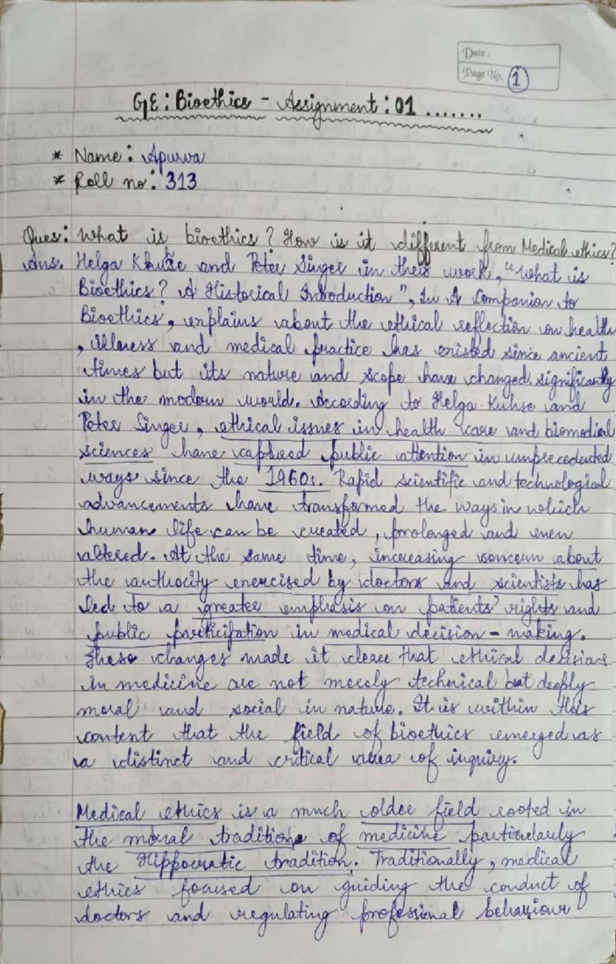 GE: Bioethics Assignment 01 - Exploring Bioethics vs. Medical Ethics ...