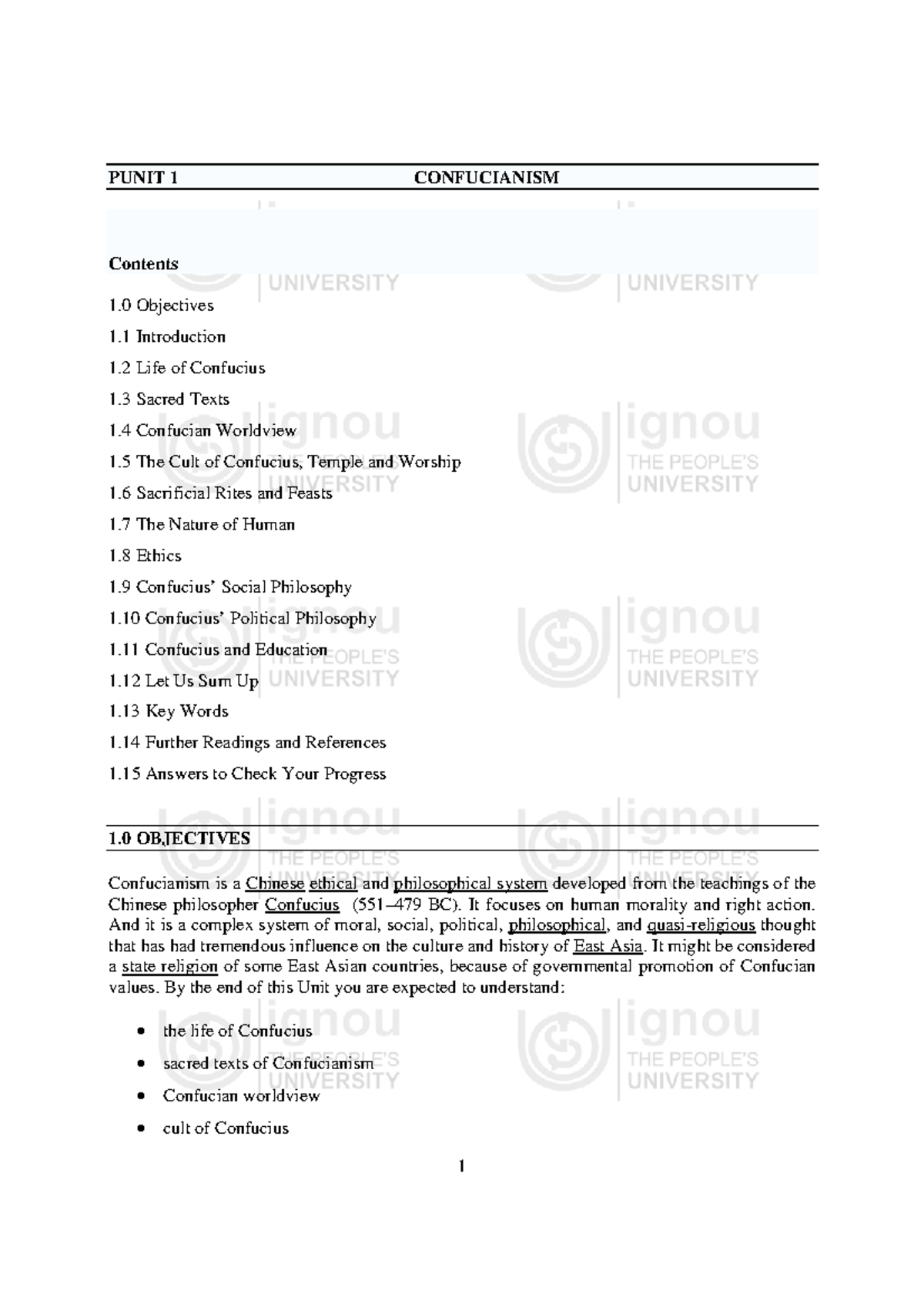 Unit-1 - Uhhfg - PUNIT 1 CONFUCIANISM Contents 1 Objectives 1 ...