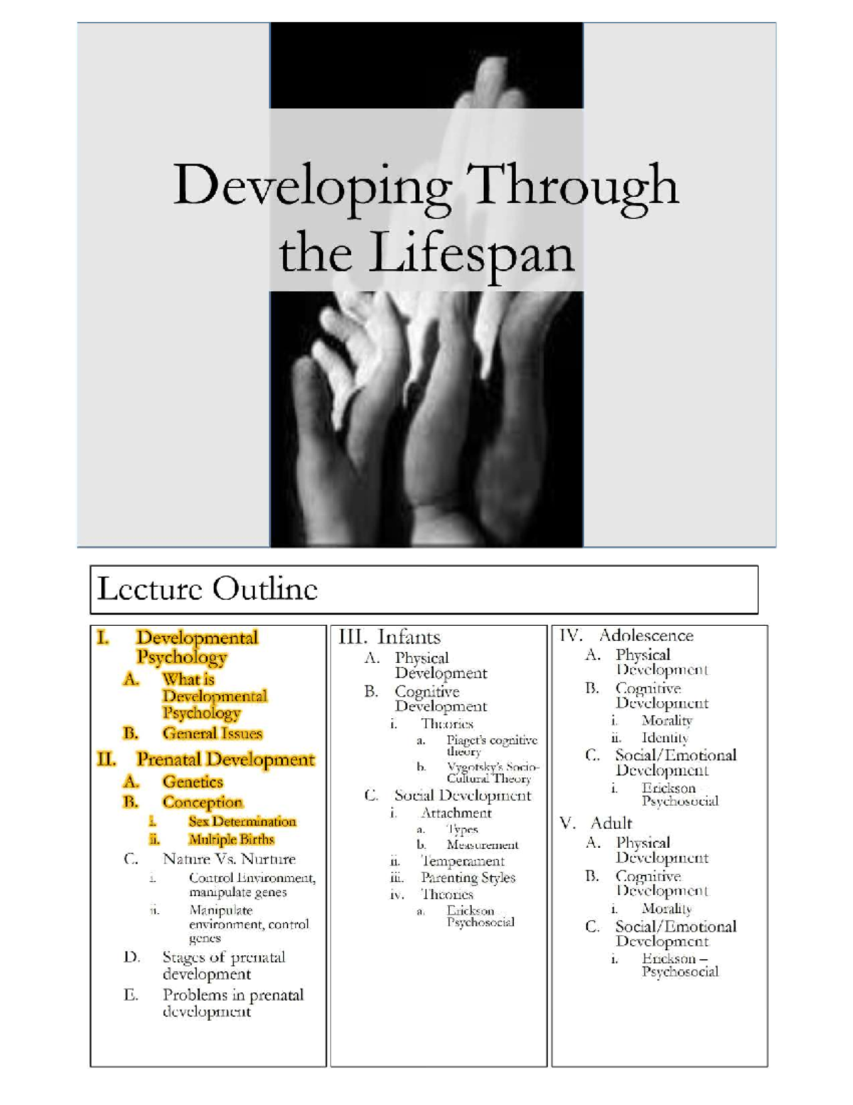 PSY 101: Development Through the Lifespan Lecture Outline - Studocu