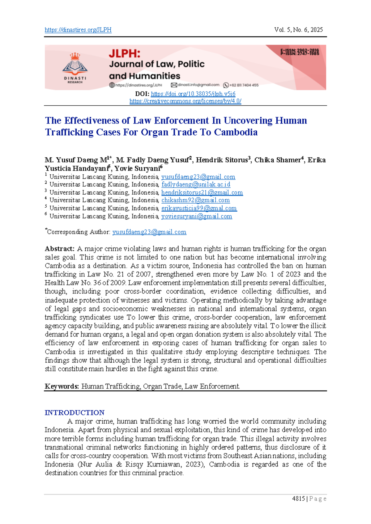 Law Enforcement Effectiveness in Human Trafficking for Organ Trade (LAW ...