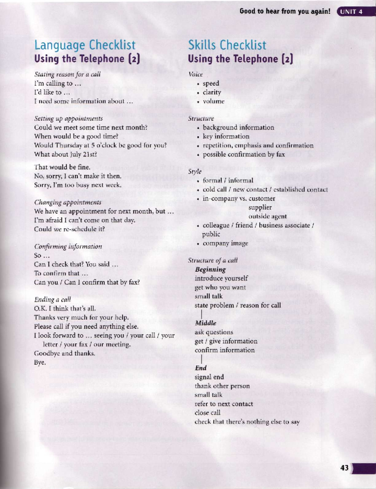 Language Checklist: Setting Up Appointments (HETOGHCE FOUIRE) - Studocu