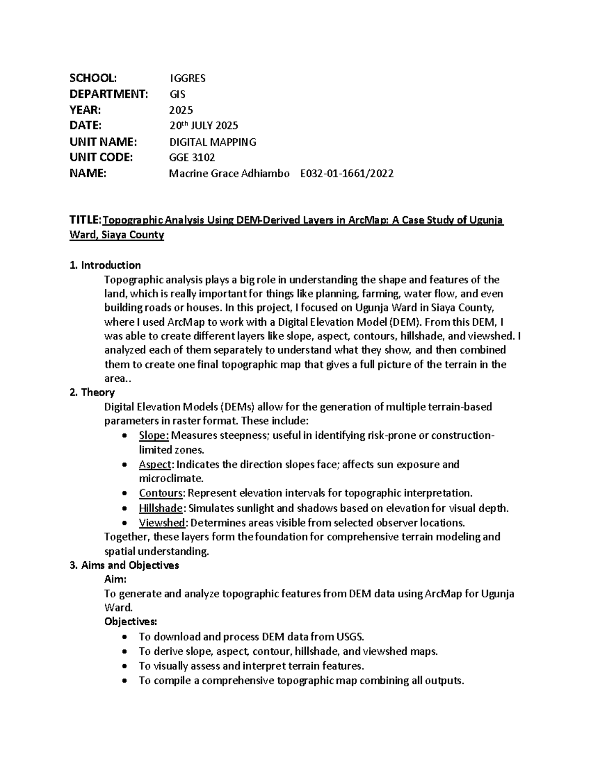Digital Mapping Final Project: Topographic Analysis in GGE 3102 - Studocu