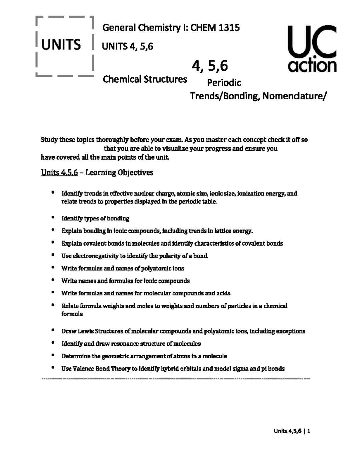 Exam 2 Review for CHEM 1315: Focus on Units 4, 5, and 6 Concepts - Studocu
