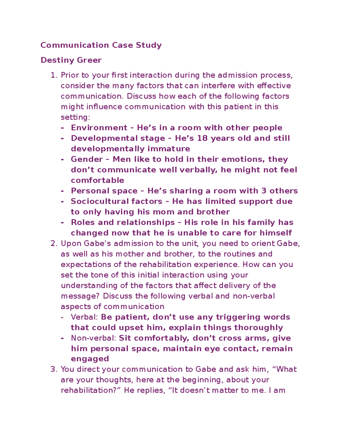 Communication Case Study: Factors Influencing Patient Interaction - Studocu