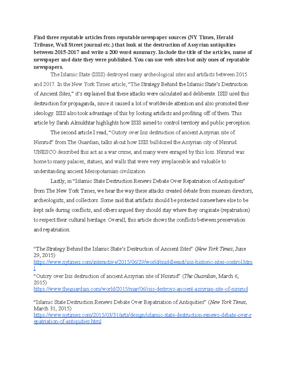 Reputable Articles on ISIS Destruction of Assyrian Antiquities (Clarc ...
