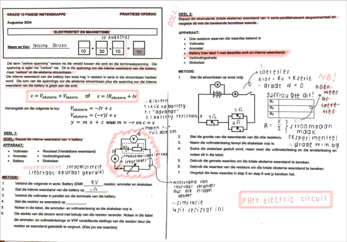 Physical Sciences P1 Grade 12 FS DoE 2025: Electric Circuits Terms ...