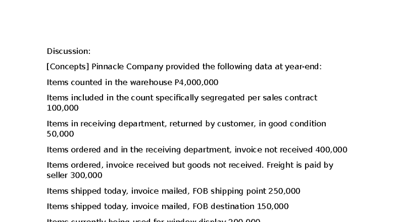 Inventory Analysis: Pinnacle Co. Data & Sheila Co. Report - Studocu