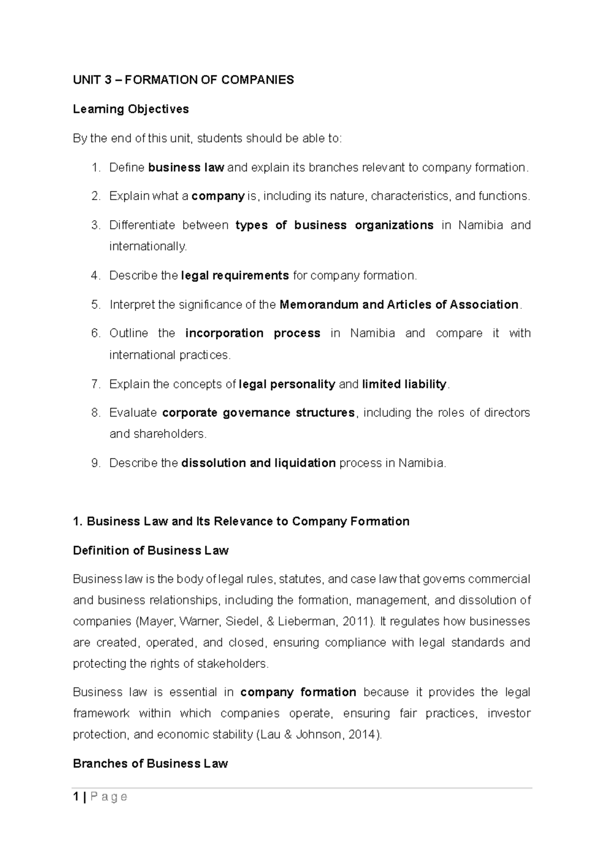 UNIT 3: Formation of Companies - Key Concepts and Legal Framework ...