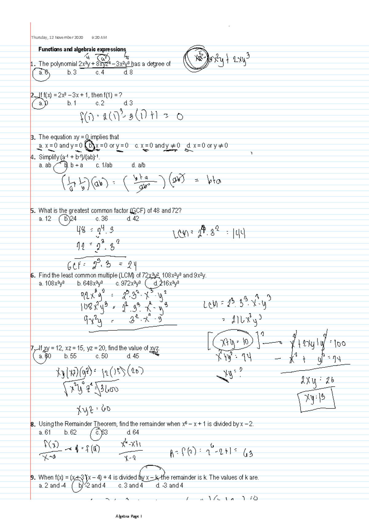 Algebra-ME - Algebra - Functions and algebraic expressions 1 polynomial ...