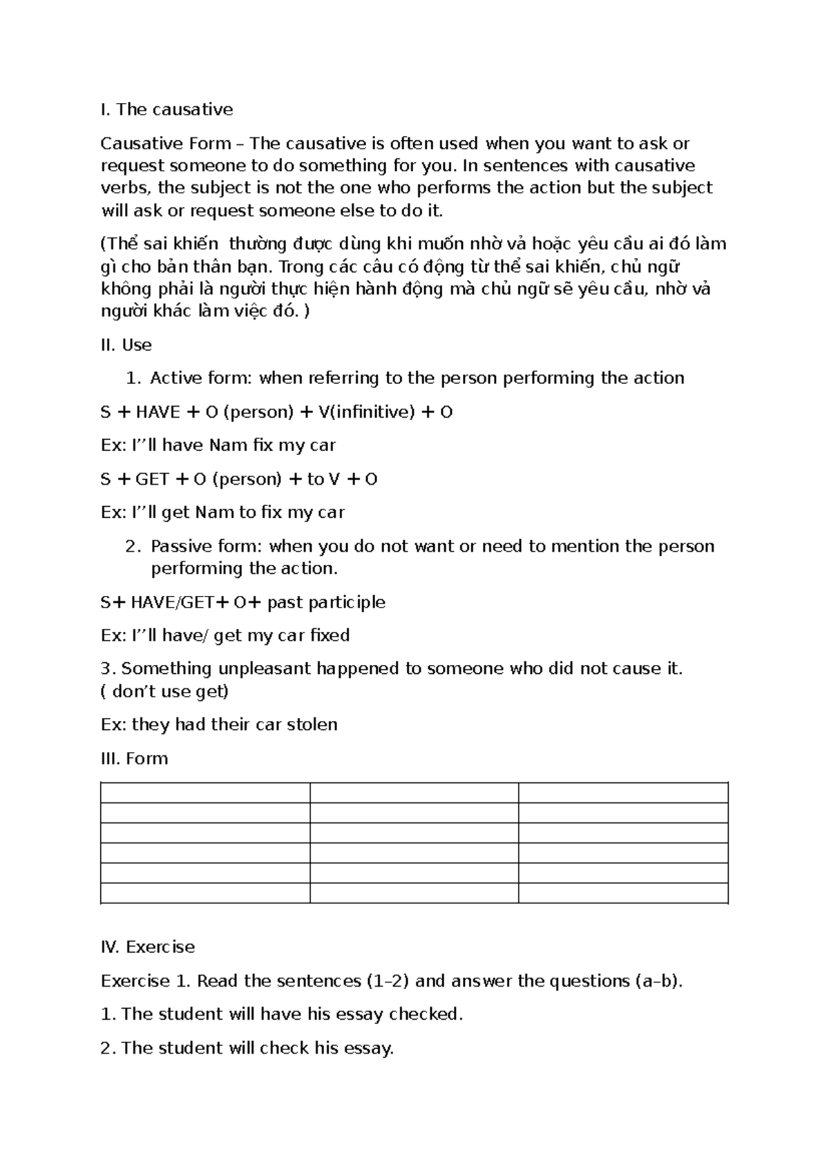 Grammar 1 - Unit 11: Understanding the Causative Form - Studocu