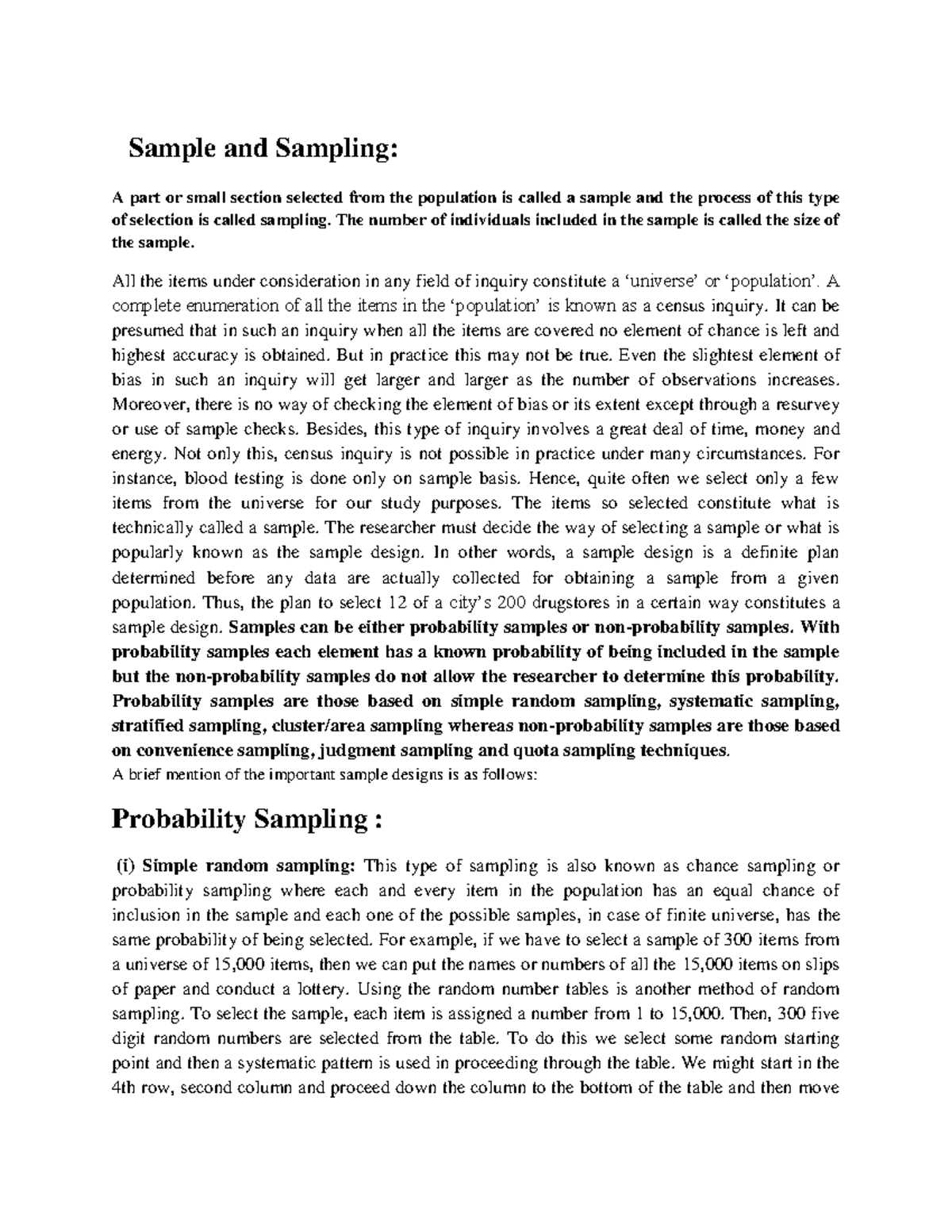 BCA Unit 1: Comprehensive Notes on Sampling Techniques - Studocu