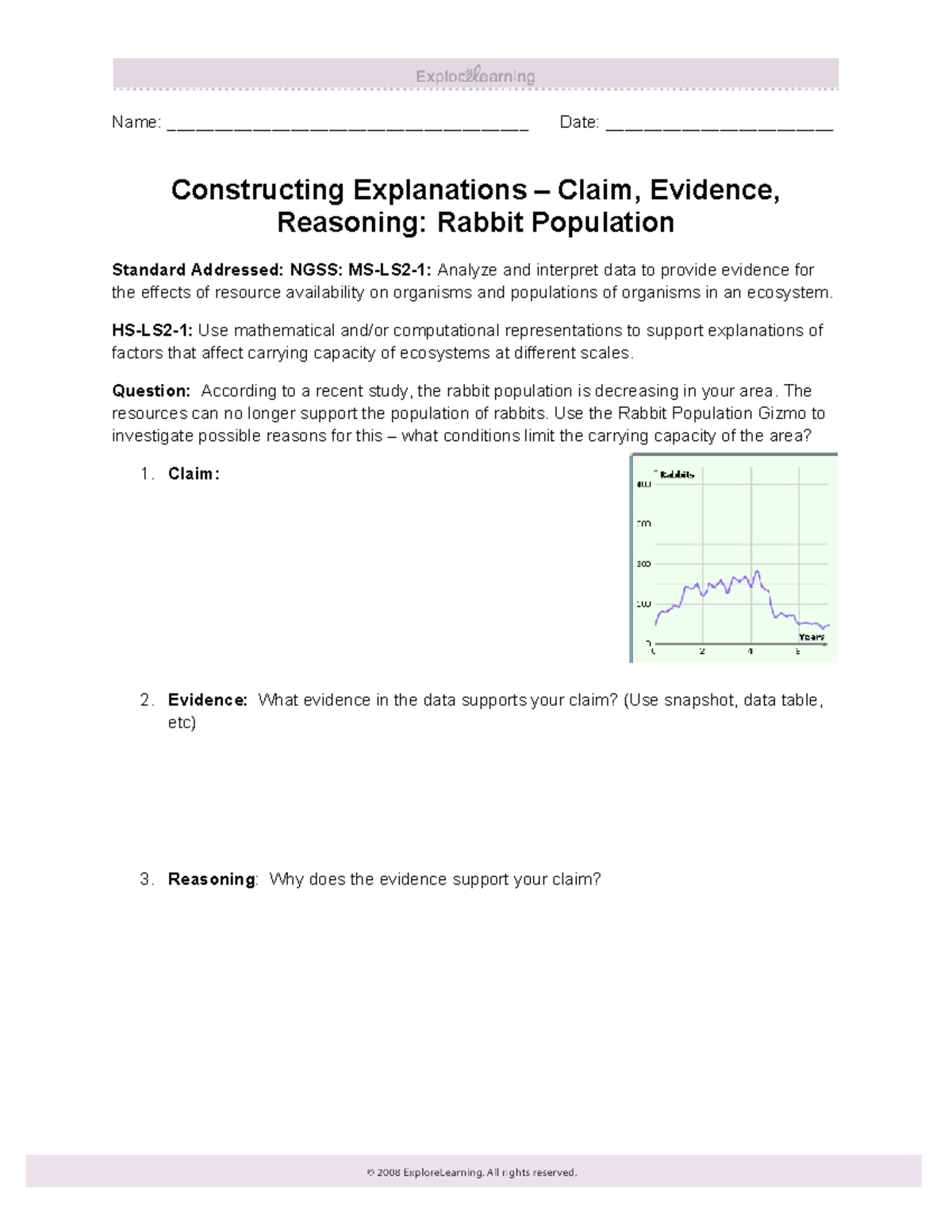 Rabbit Population CER Analysis using Gizmo for NGSS MS-LS2-1 - Studocu
