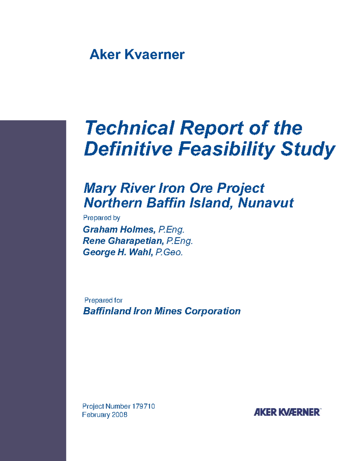 Baffinland Mary River Project: Definitive Feasibility Study (DFS ...