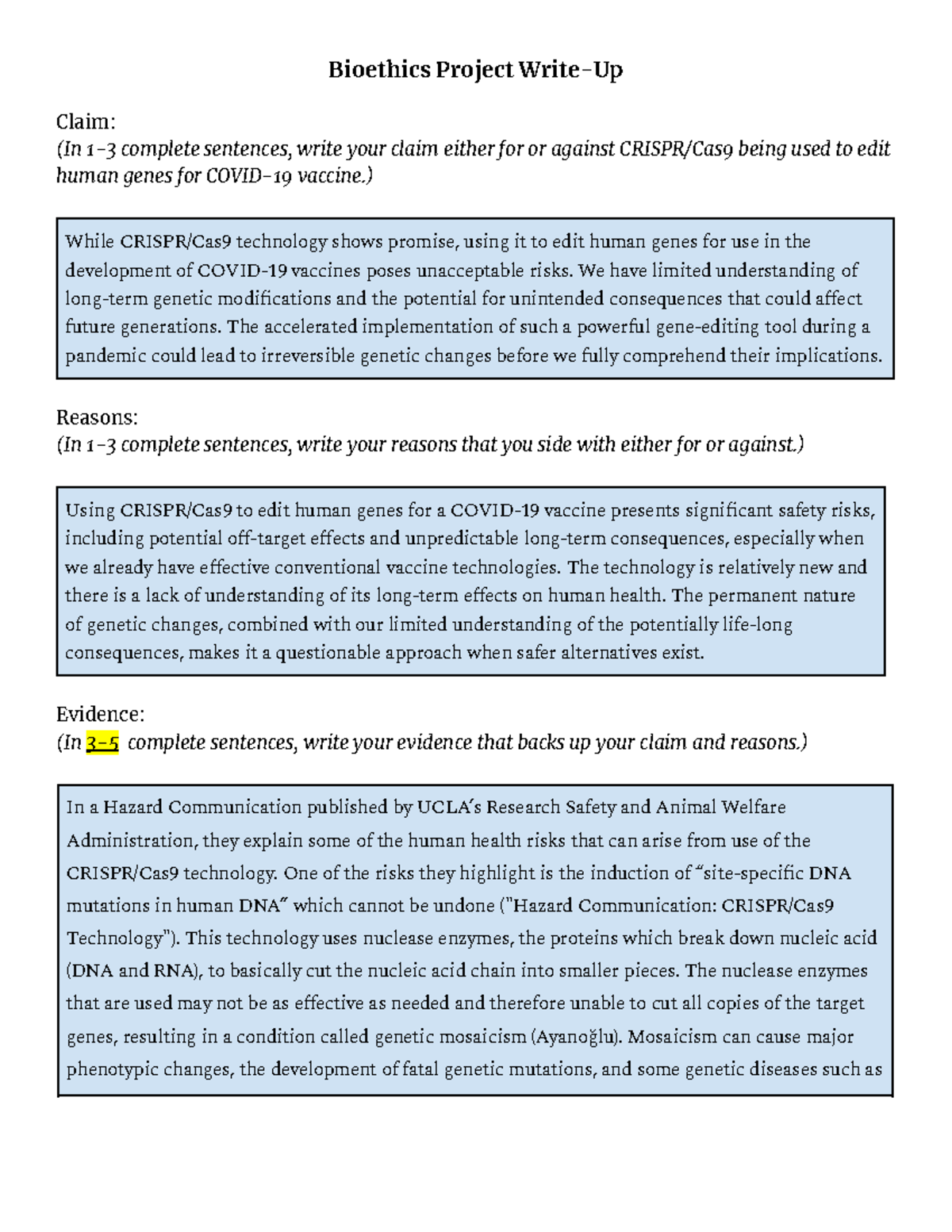 Bioethics Project 3: Evaluating CRISPR/Cas9 for COVID-19 Vaccine Use ...
