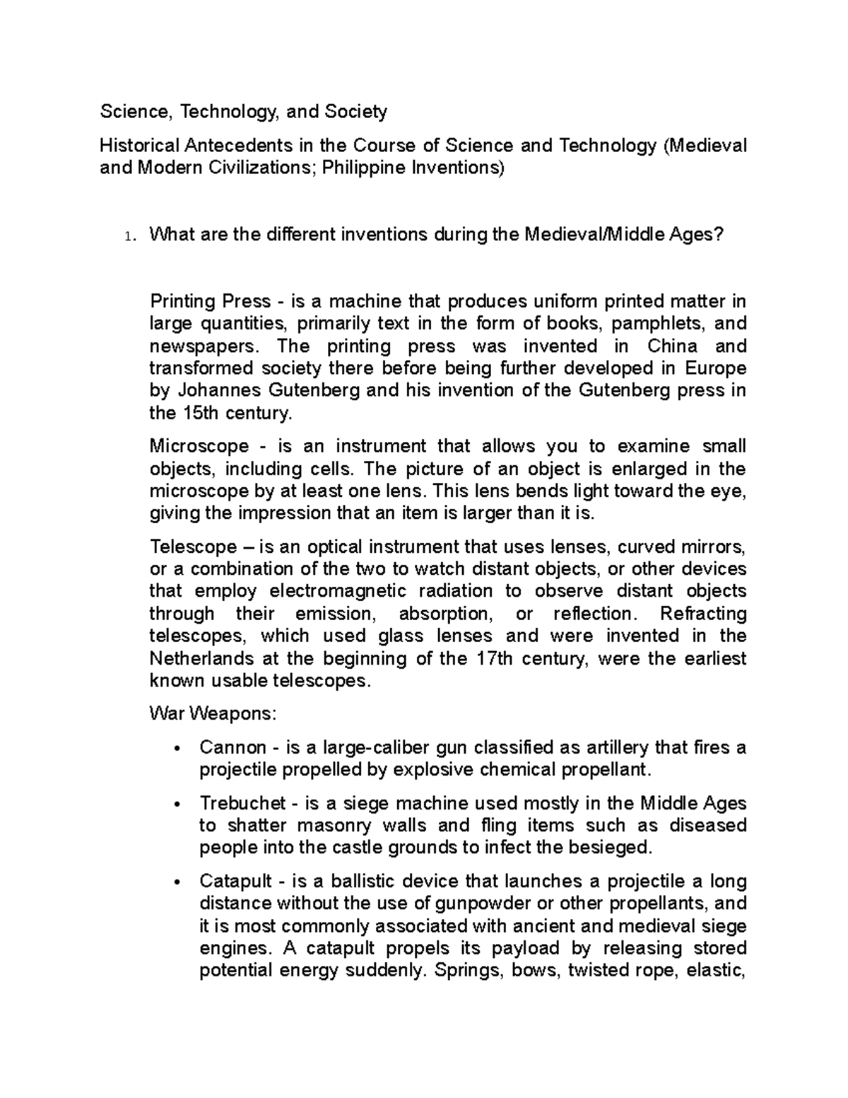 Medieval and Modern Civilizations; Philippine Inventions - Science ...