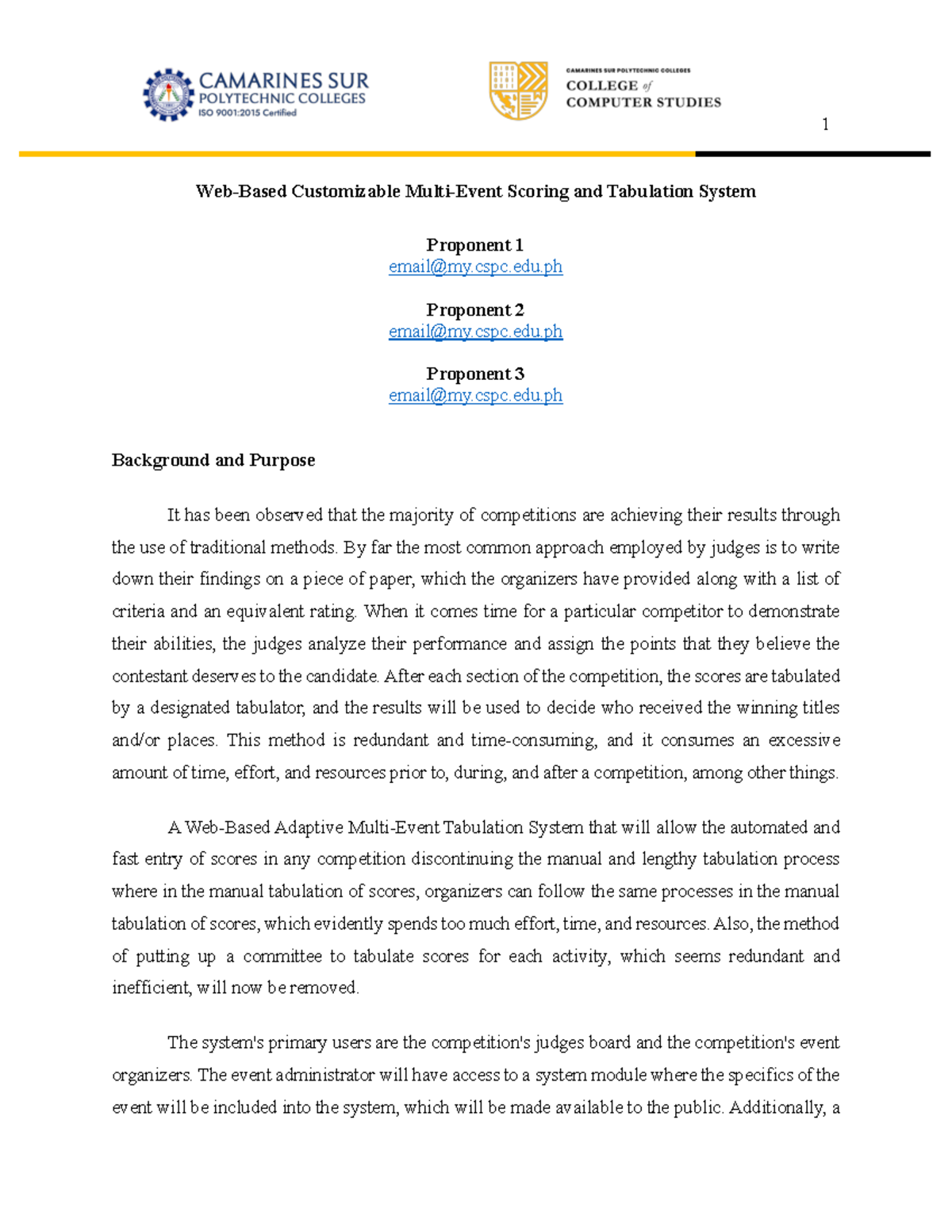 Web-Based Customizable Multi-Event Scoring System Concept Paper - Studocu