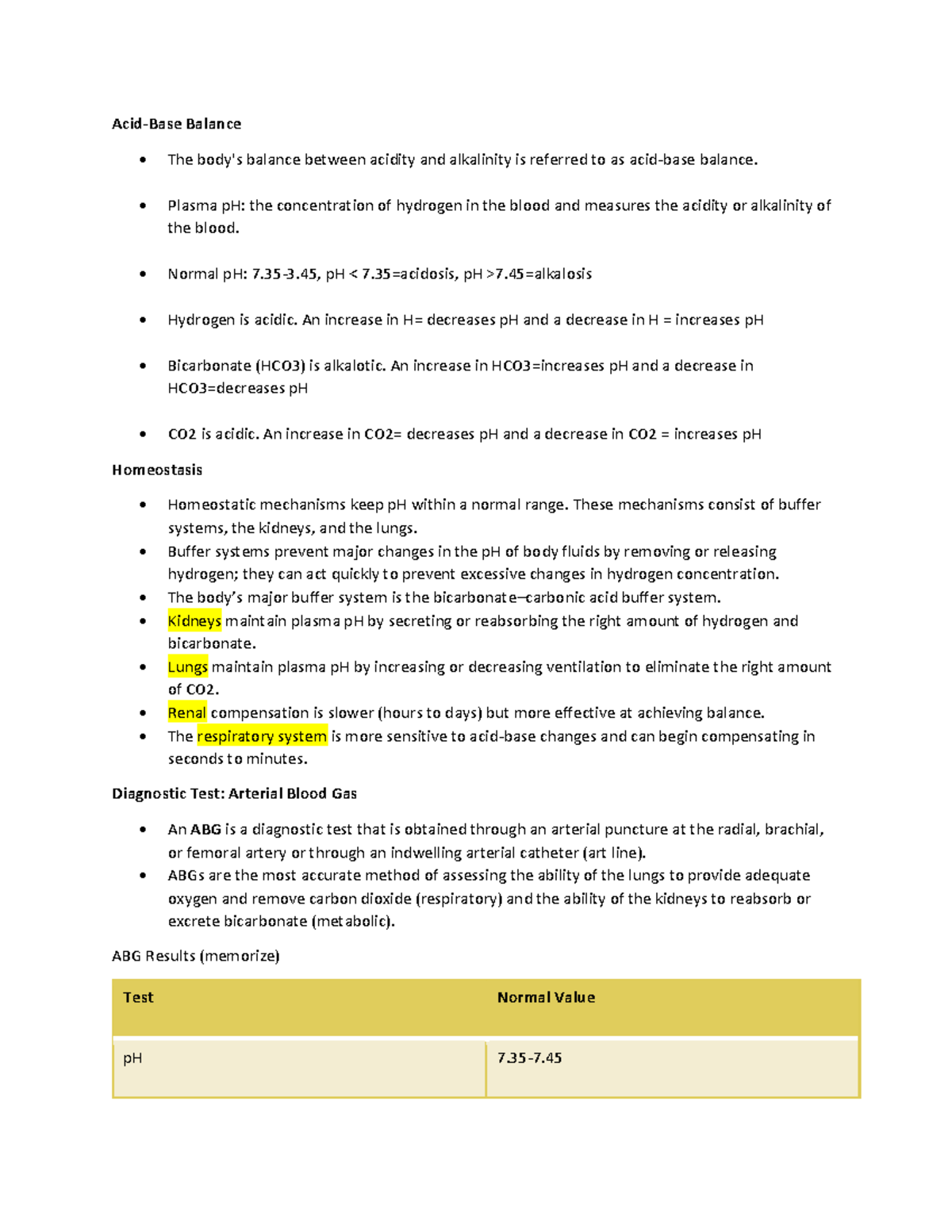 ABG Guided Lecture Notes - Acid-Base Balance - The body's balance ...