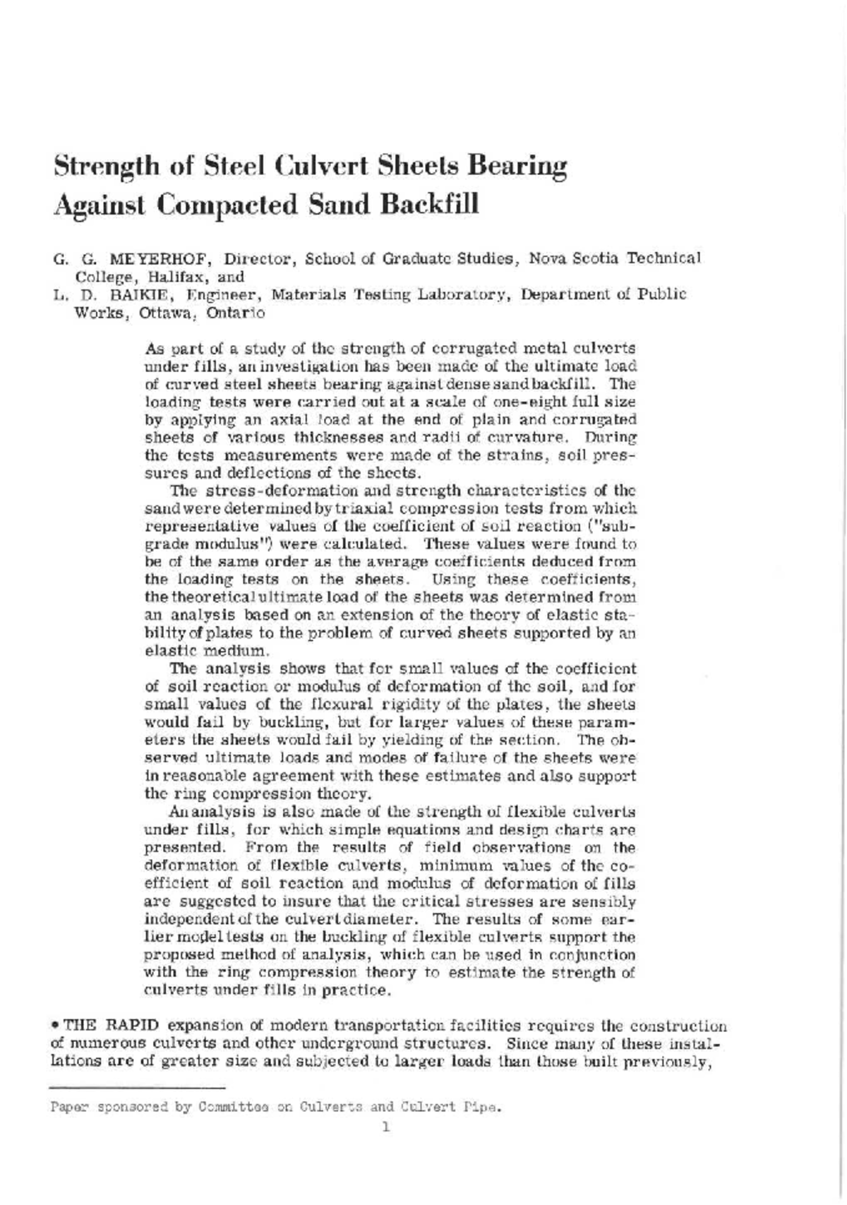Strength Analysis of Steel Culvert Sheets with Sand Backfill (ENG 301 ...
